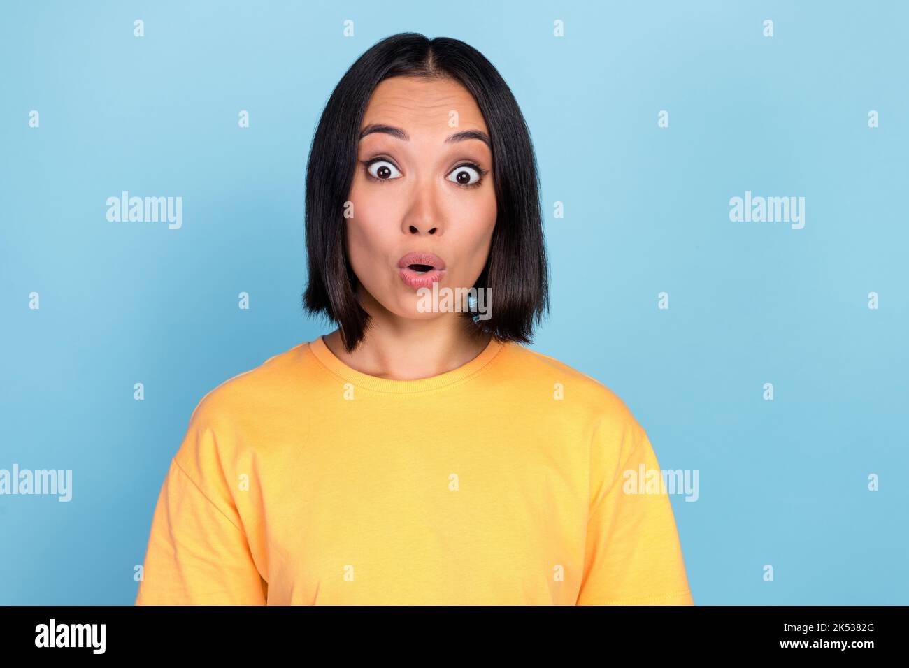 Portrait Of Positive Gorgeous Nice Woman With Bob Hairdo Dressed Yellow