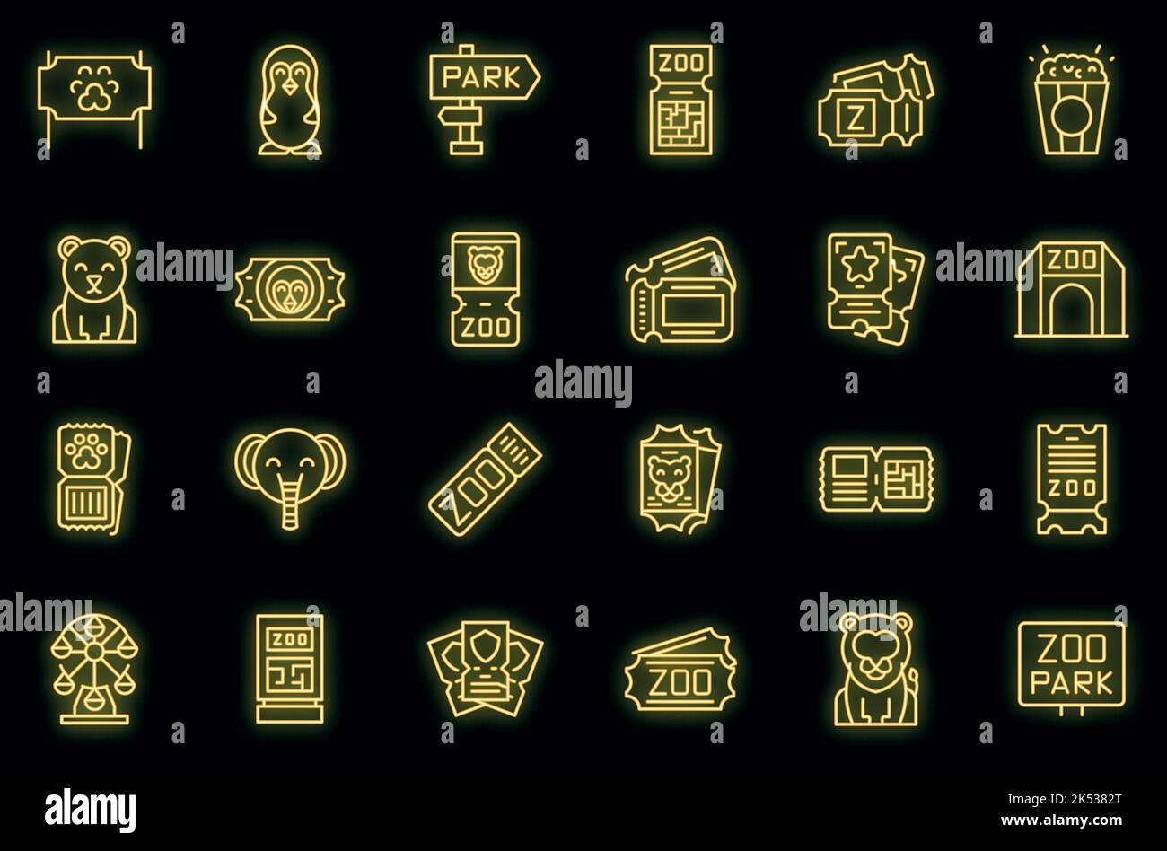 Zoo ticket icons set outline vector. Animal monkey. Ticket admit vector ...