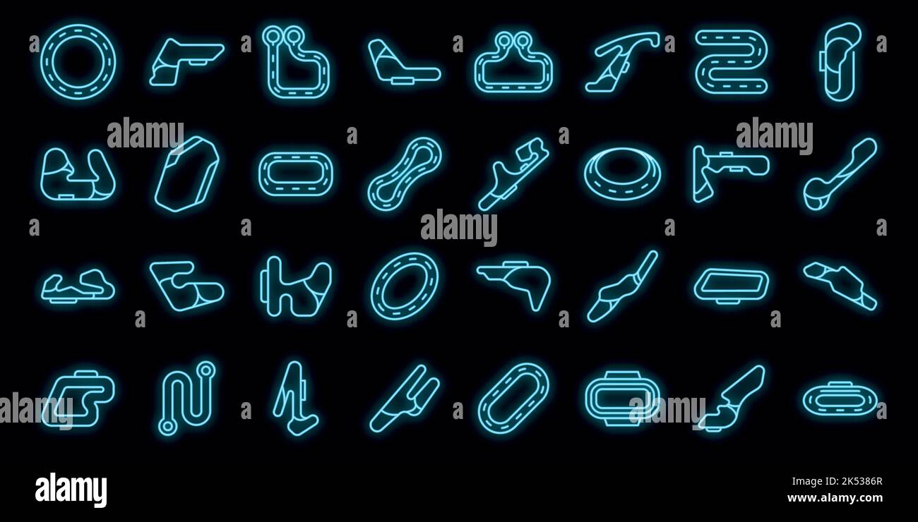Racetrack Icons Set Outline Vector Track Map Grand Prix Vector Neon