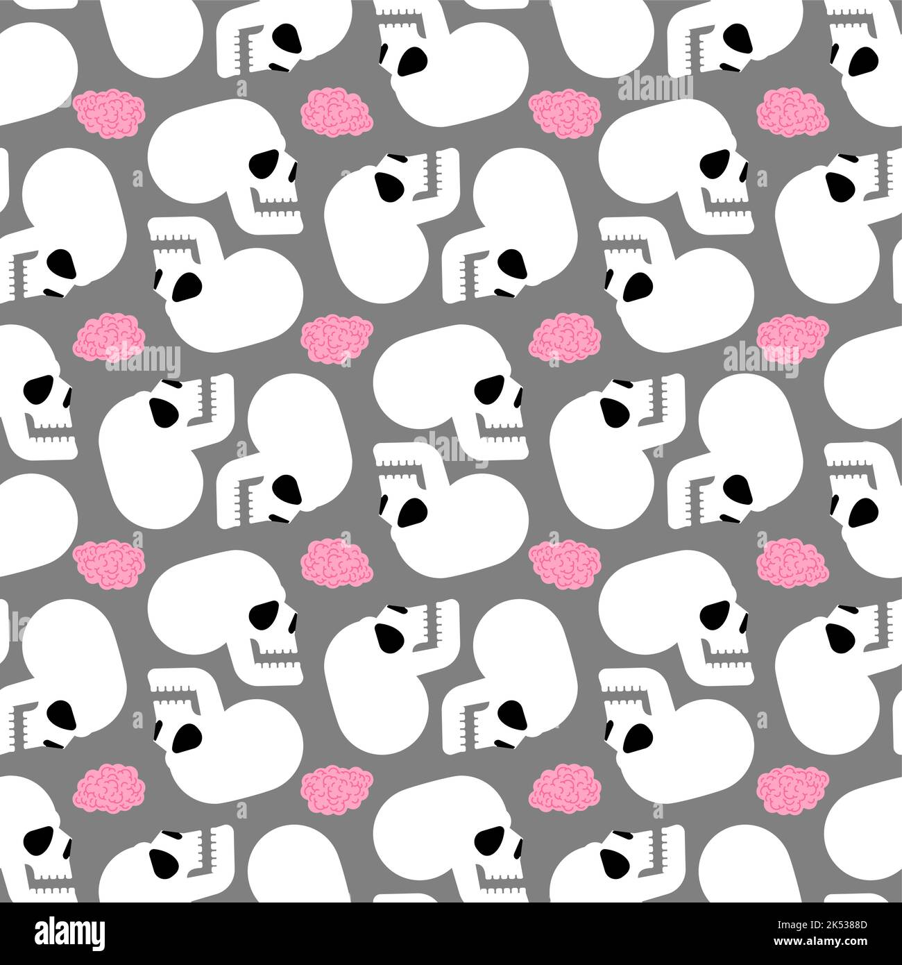 Brain inside skull Cartoon Pattern seamless. Vector Background Stock ...