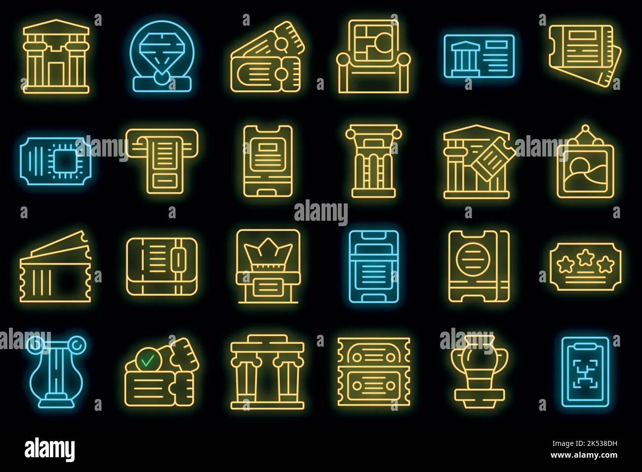 Museum ticket icons set outline vector. Gallery sculpture. Control ...