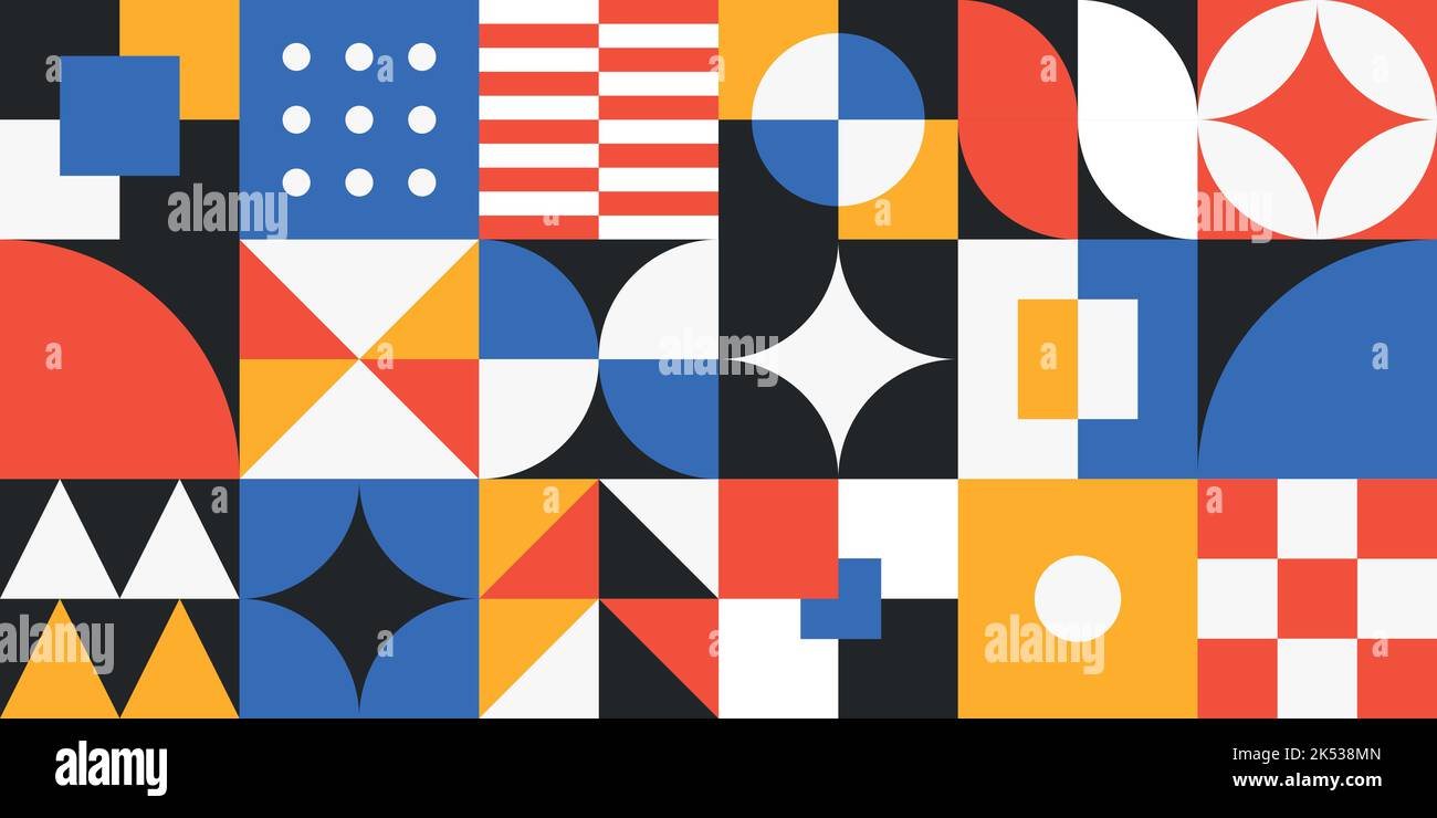 Seamless colorful geometric pattern. Combination of circles, triangles ...