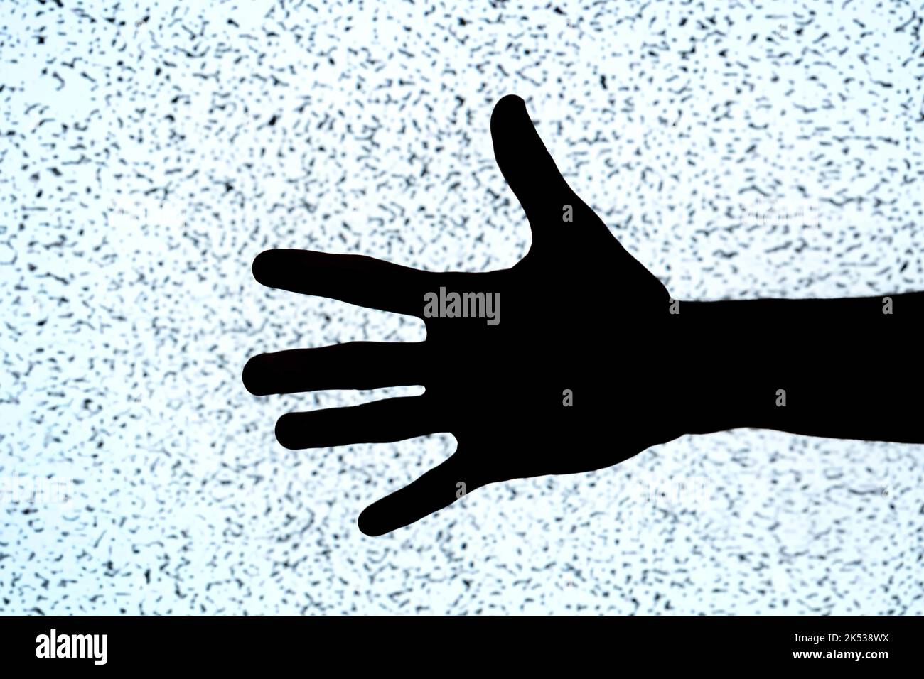 Extended hand spread fingers shape, closeup, black silhouette isolated ...