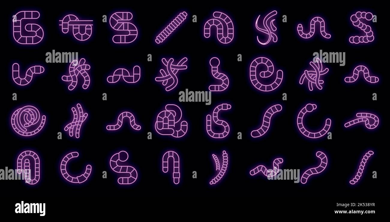 Worm icons set outline vector. Animal bait. Bookworm caterpillar vector ...