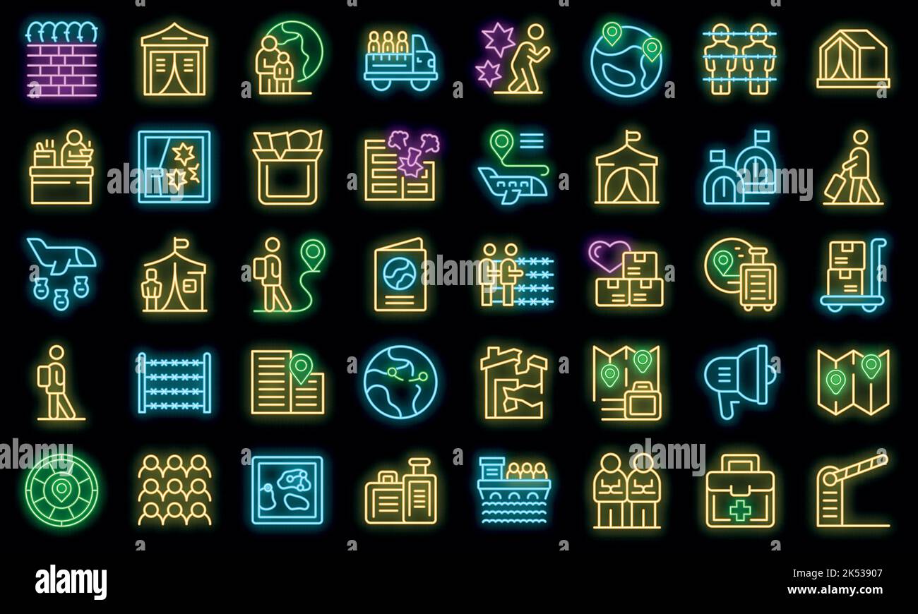 Asylum seeker icons set outline vector. Migration refugee. Abroad ...