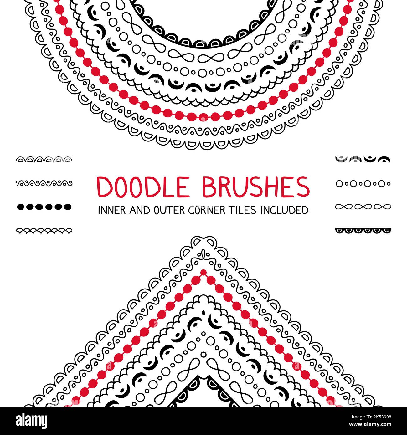 Doodle brushes set with inner and outer corners. Graphic design element ...