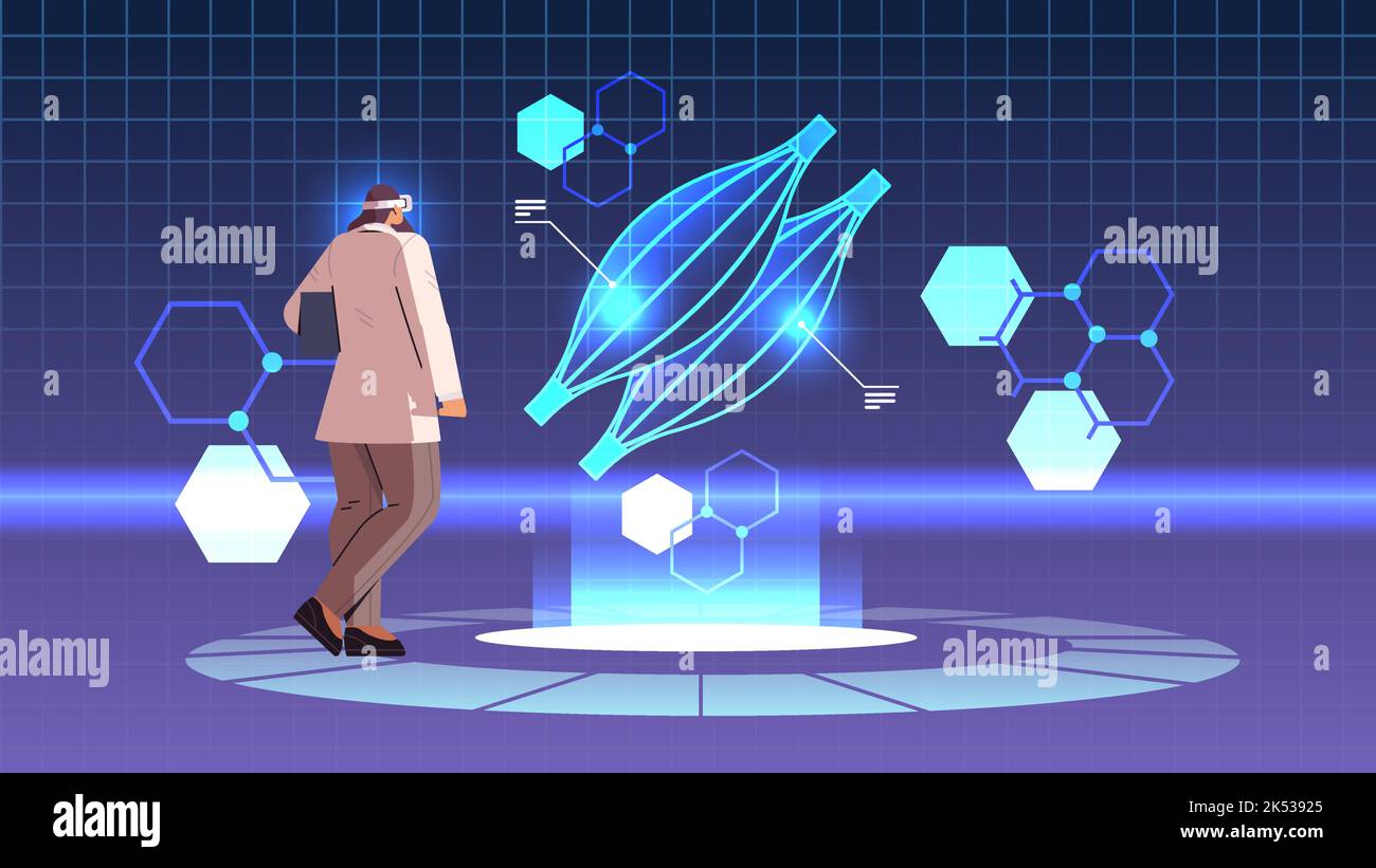 doctor in digital glasses looking at virtual detailed explanation ...