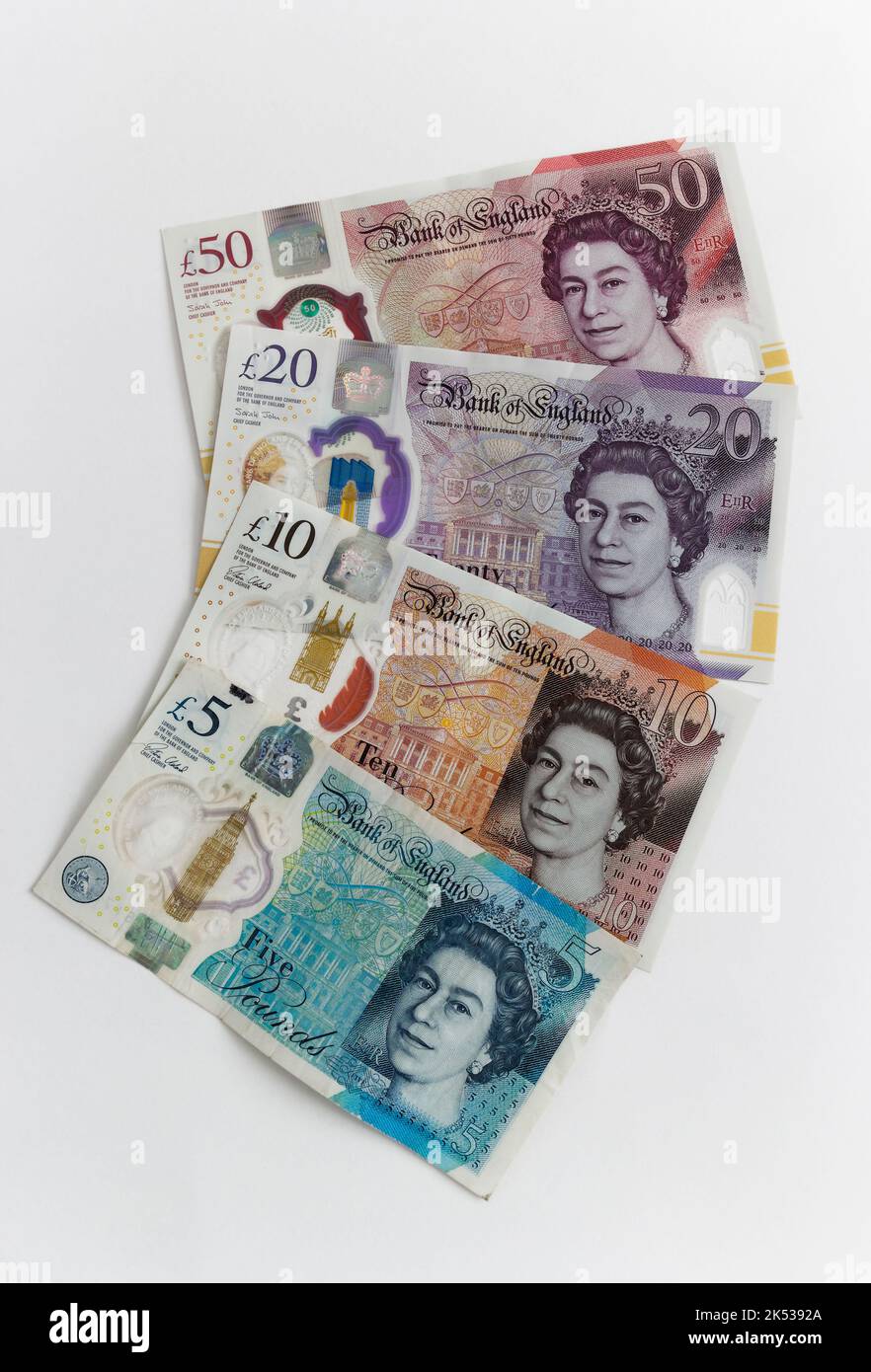 Polymer banknotes with head of Queen Elizabeth the second Stock Photo ...