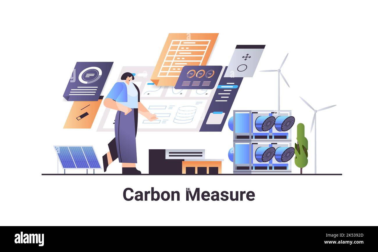carbon measure concept businesswoman analyzing statistic data ...