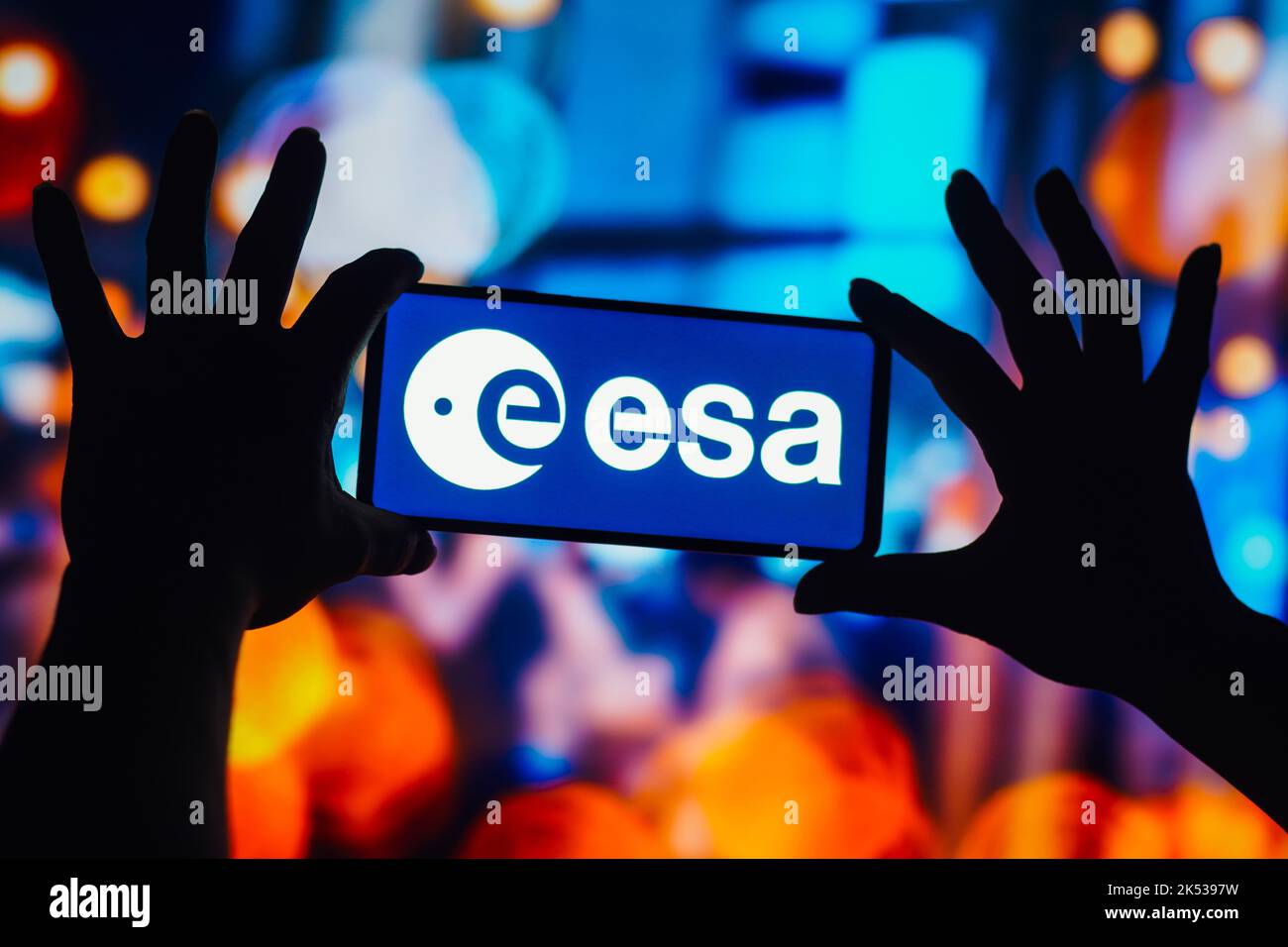 In This Photo Illustration The European Space Agency Esa Logo Is