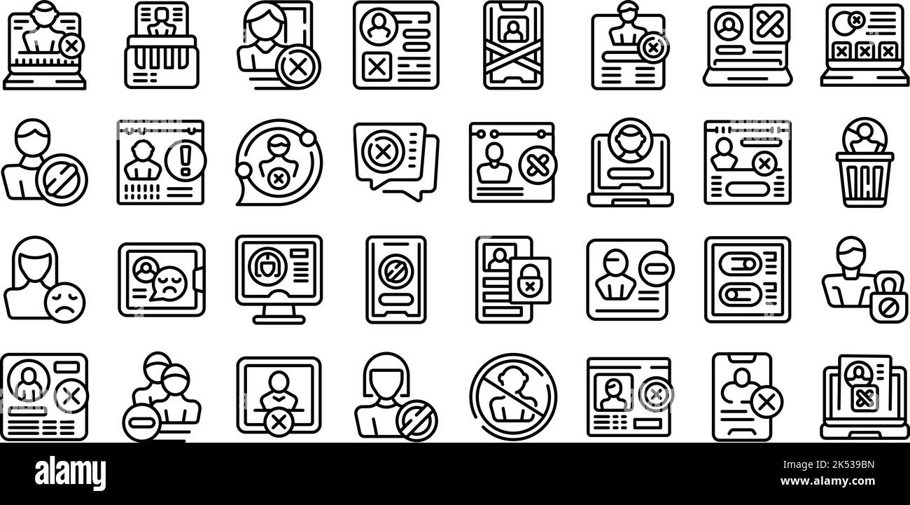 Deleting Social Account Icons Set Outline Vector Delete Addiction App Block Stock Vector Image