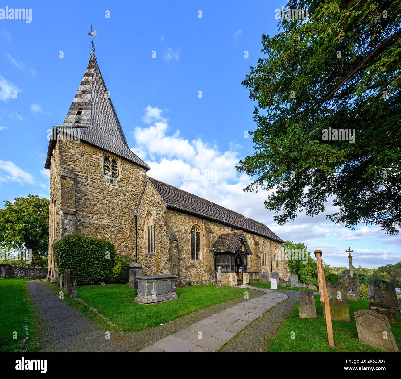 St Mary the Virgin, an old church in Westerham, Kent, UK. The history ...