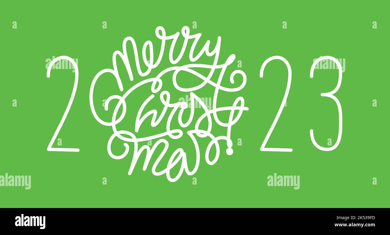 Hand drawn Merry Christmas round lettering element with year 2023 ...