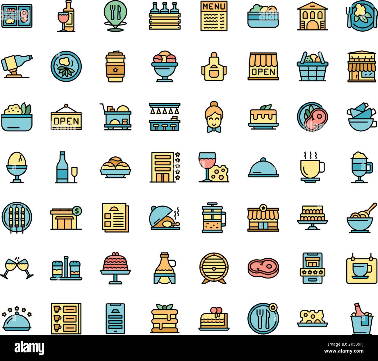 Restaurant business icons set outline vector. Food menu. Cook lunch ...