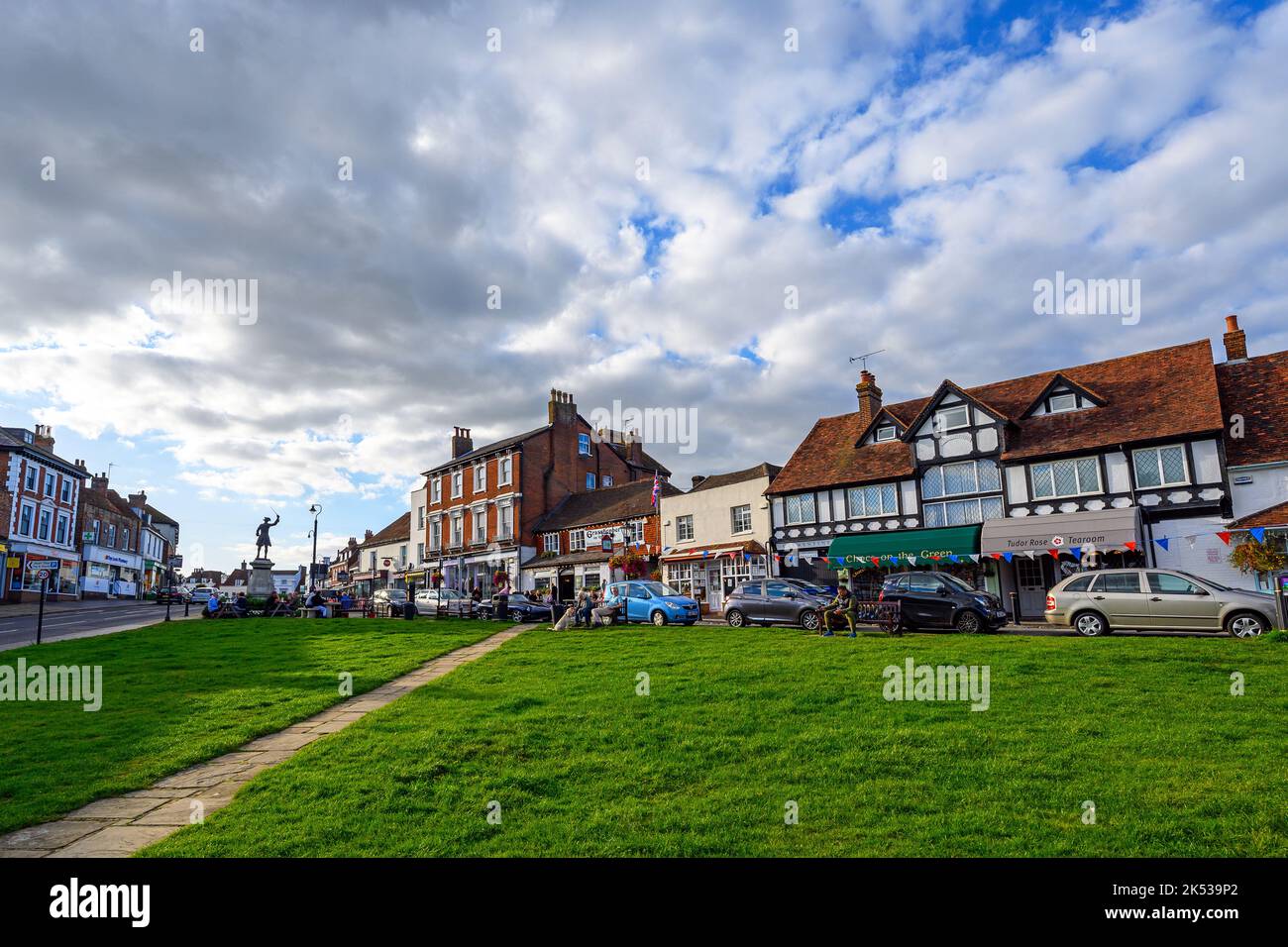 The Green in Westerham, Kent, UK. This grassy area is in the historic ...