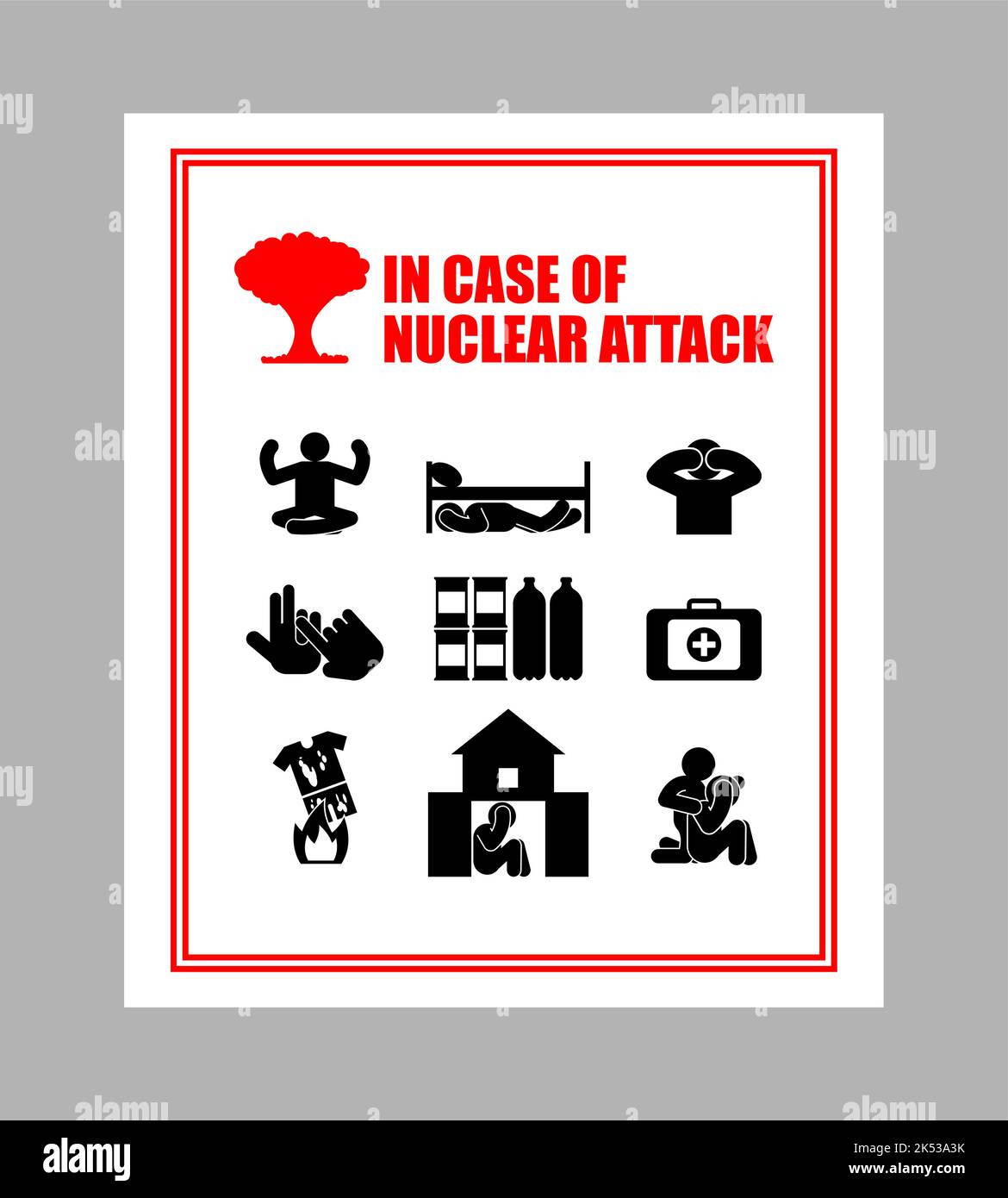 In Case of Nuclear Attack set sign poster. What to do after a nuclear ...