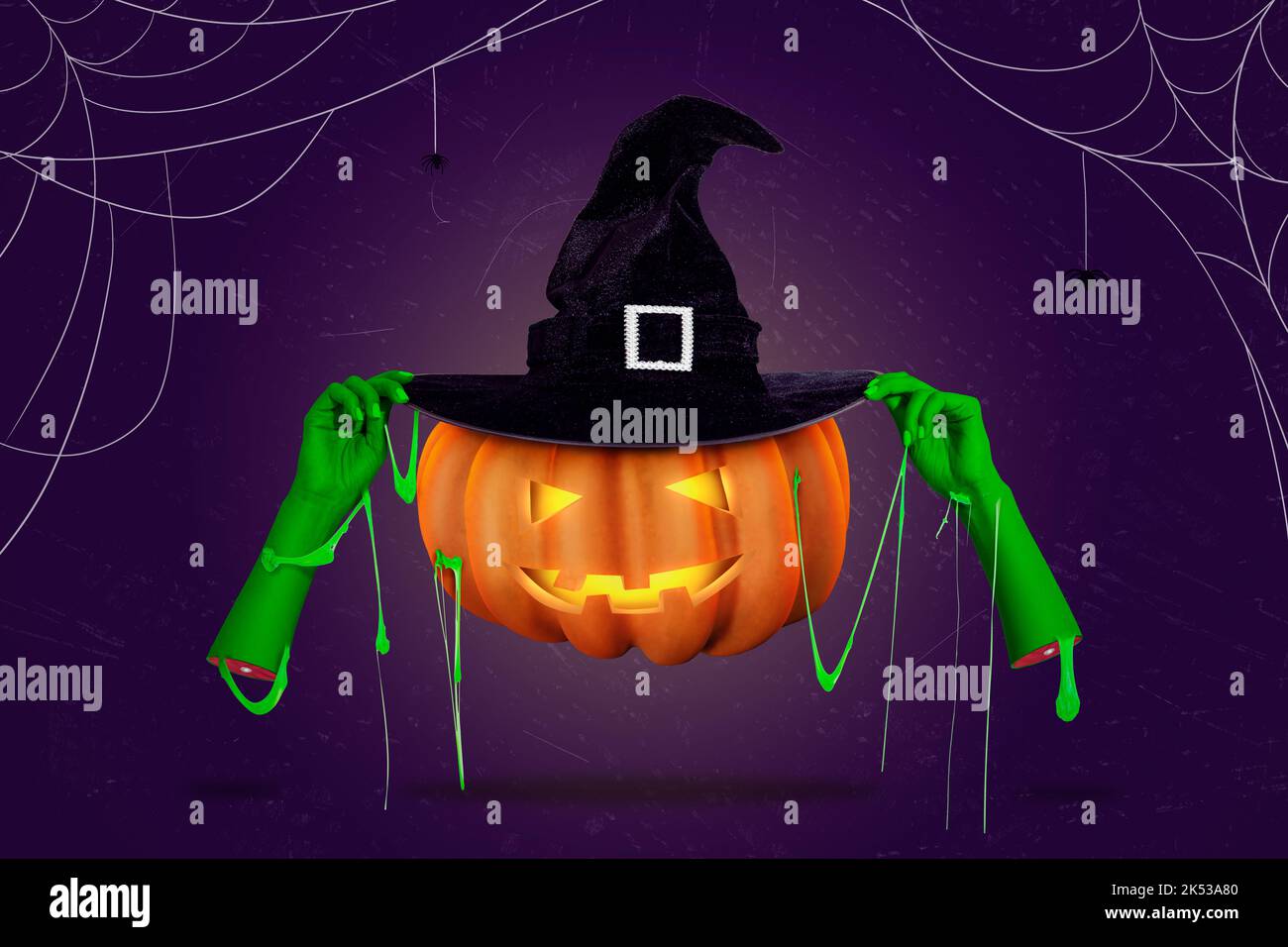 Artwork Magazine Picture Of Scary Burning Jack O Lantern Head Wear Hat Cut Green Arms Isolated