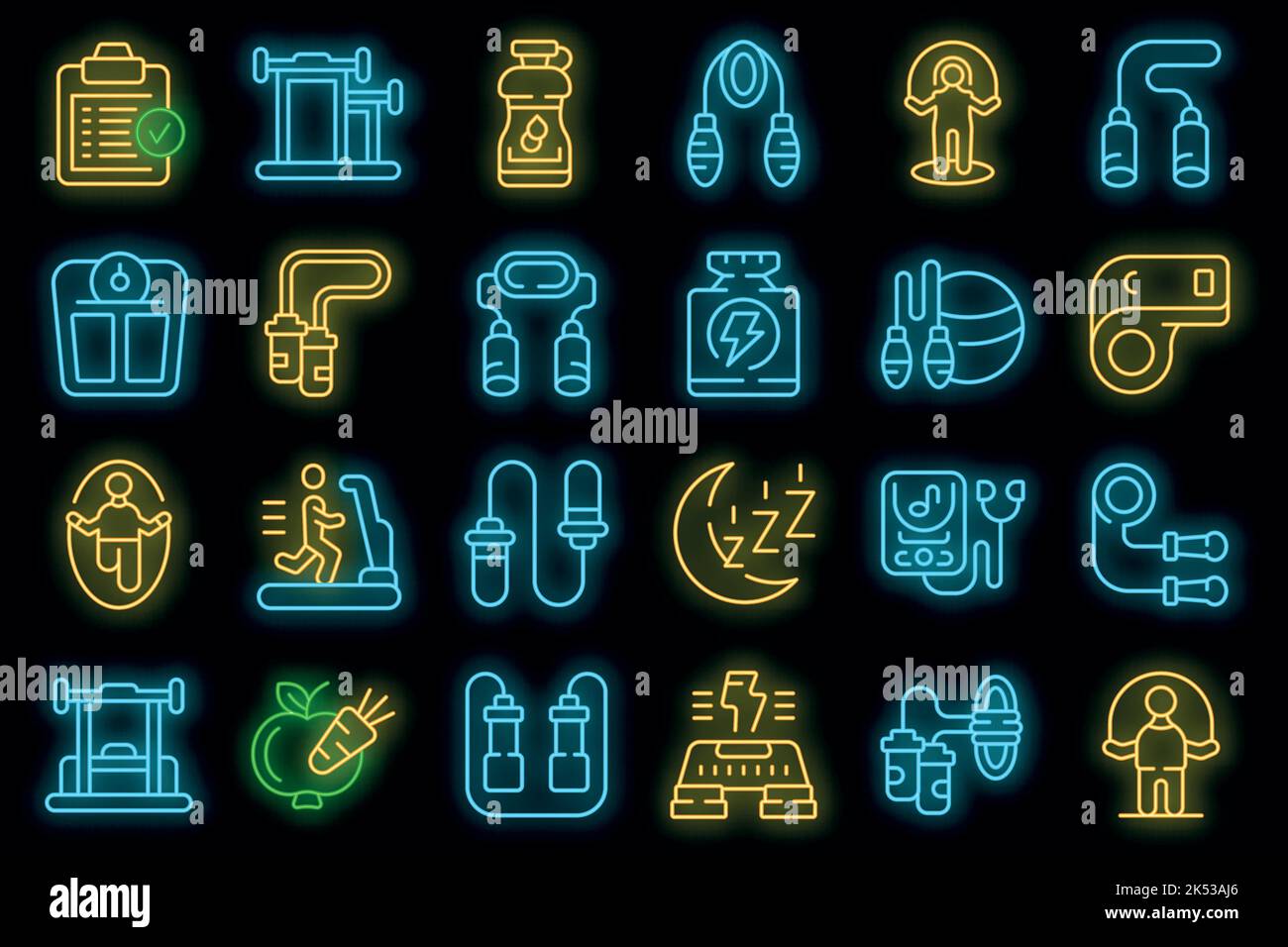 Jump rope icons set outline vector. Body activity. Fitness game vector ...