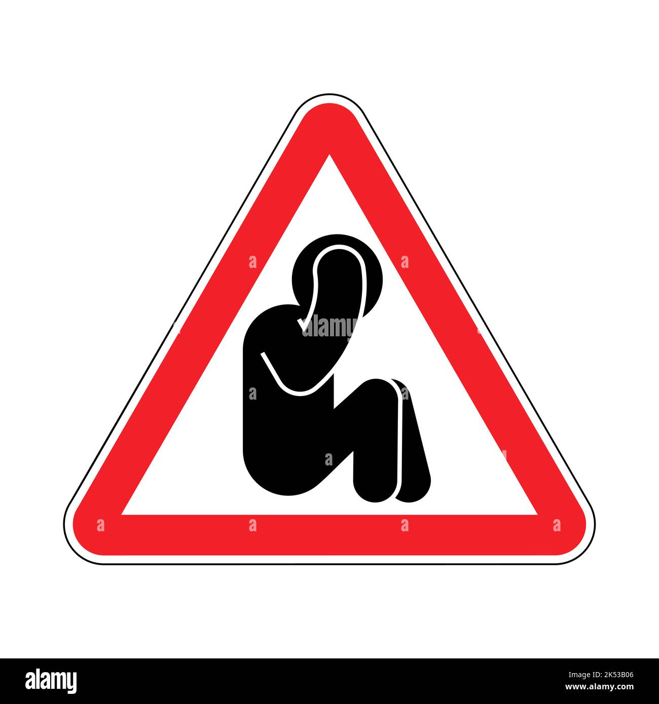 Attention panic sign. No Scared man holding his head. Red triangle road ...