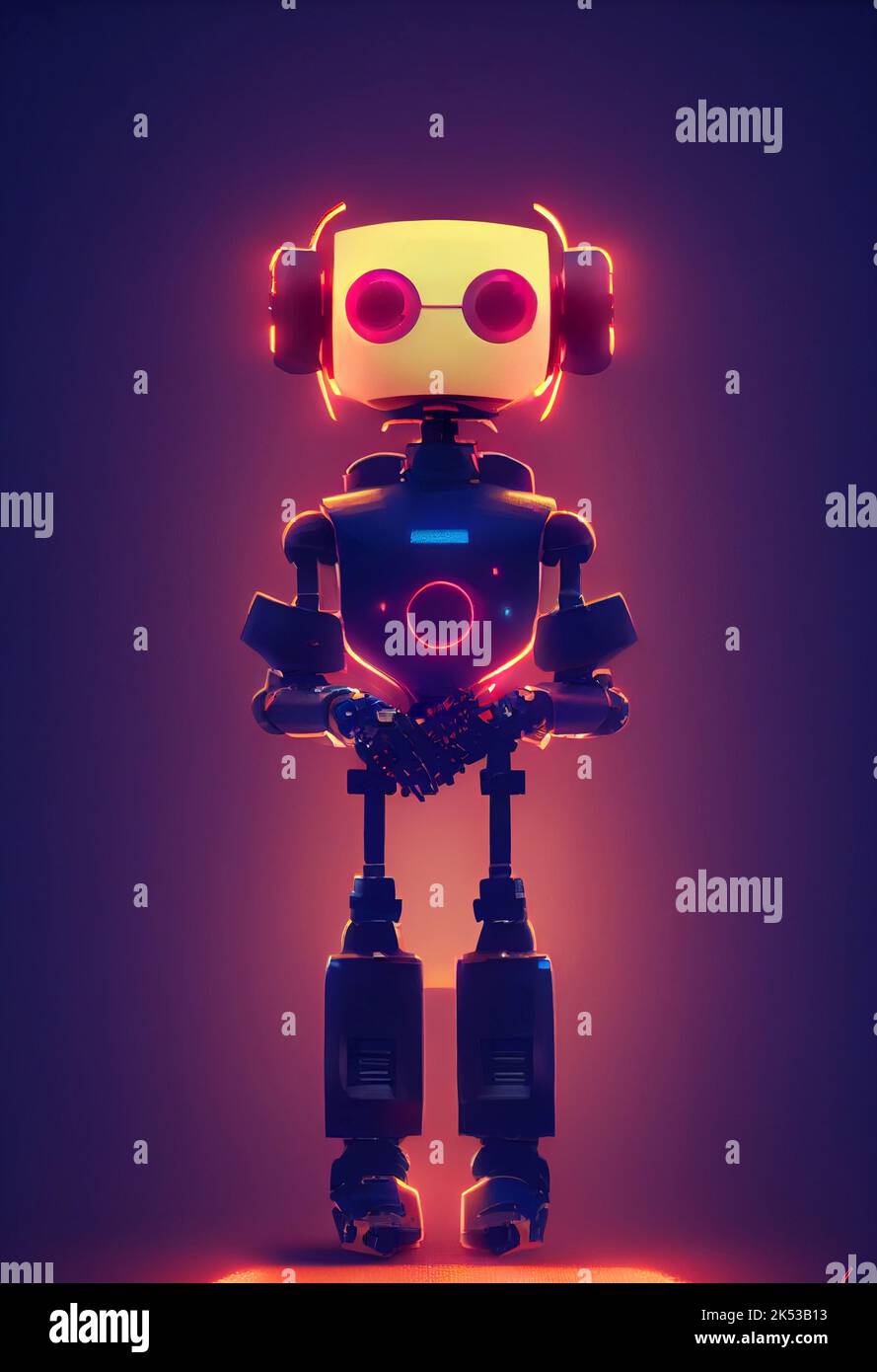 An illustration of adorable cyberpunk robot on illuminated background ...
