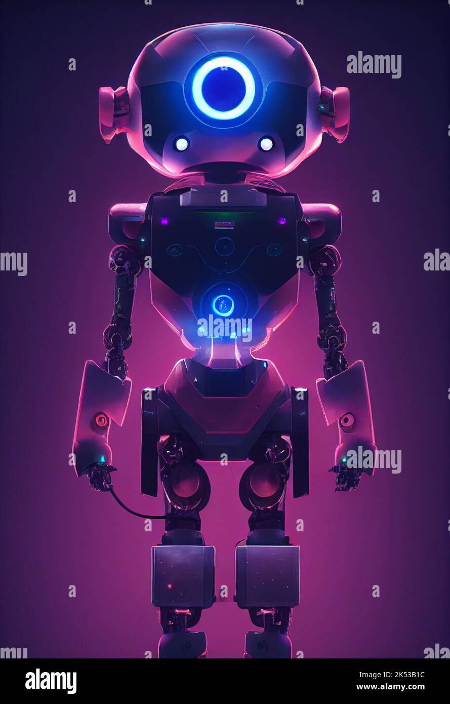 An illustration of adorable cyberpunk robot on illuminated background ...