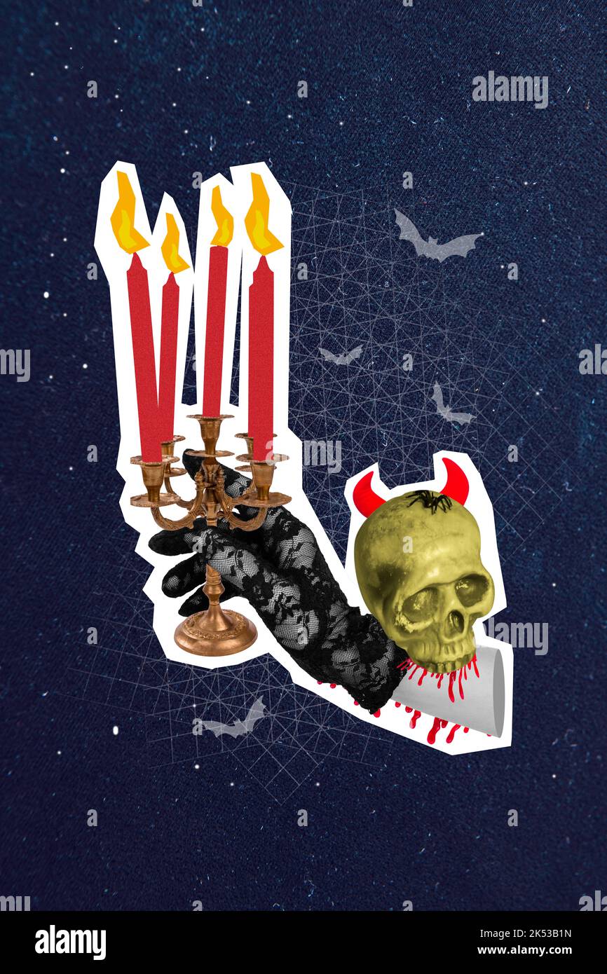 Photo cartoon comics sketch picture of scull biting arm holding buring ...