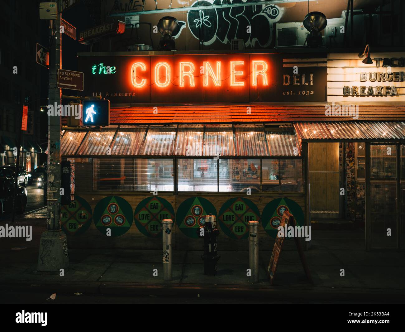 The Corner Deli vintage neon sign at night, Manhattan, New York Stock ...