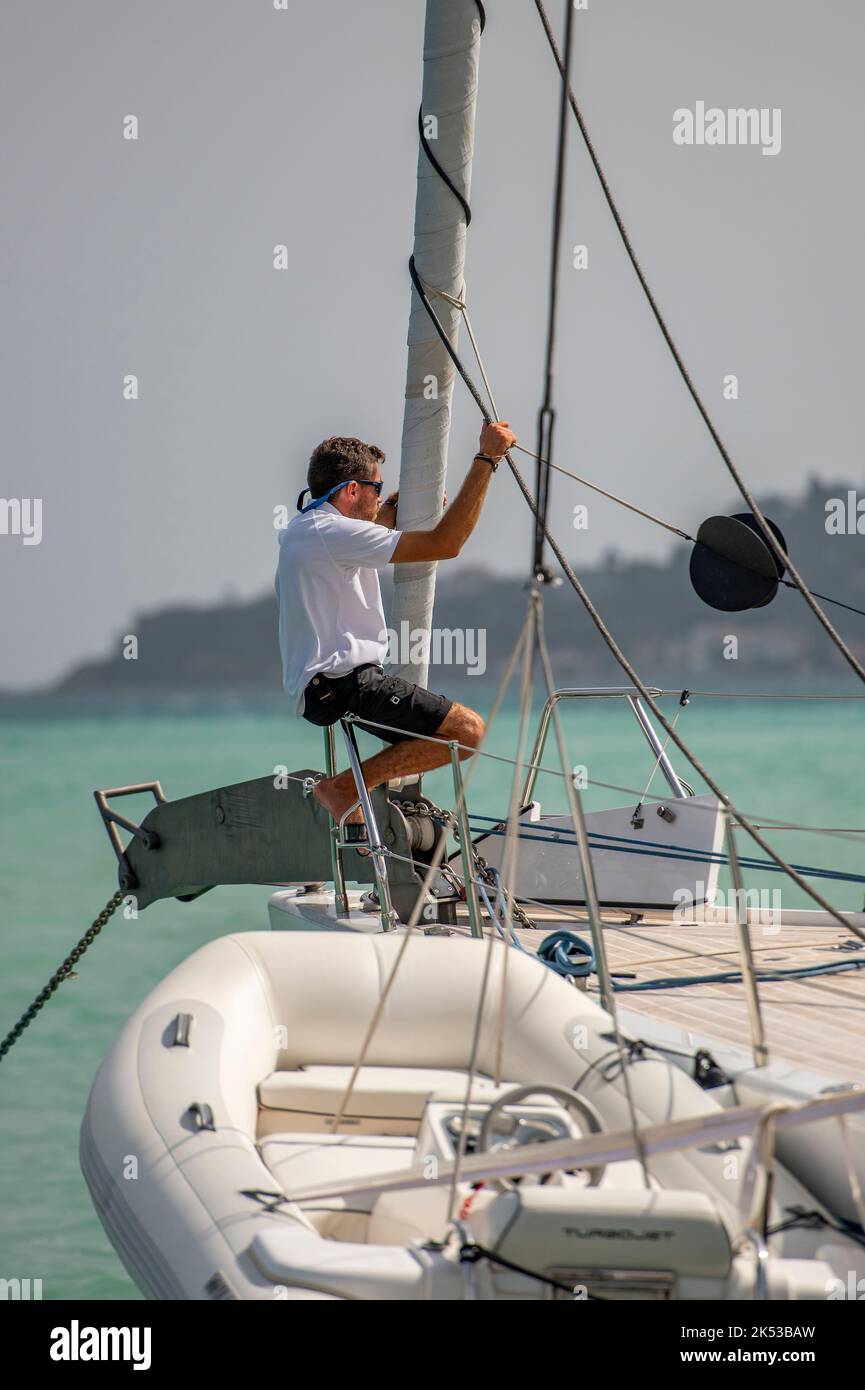 man in rigging, sailor in rigging, yachtsman in rigging, sailor aloft ...