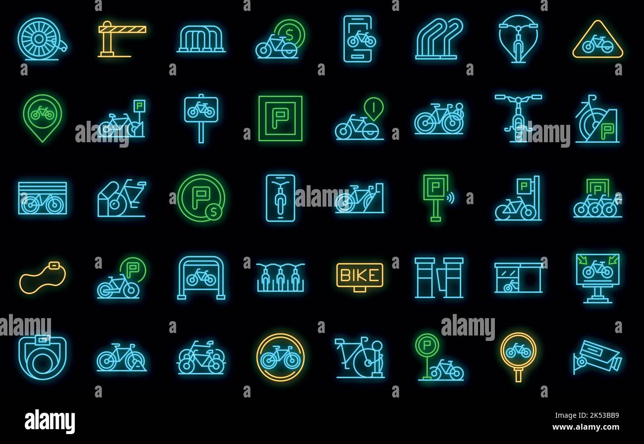 Bicycle parking icons set outline vector. Bike park. Rent cycle vector ...