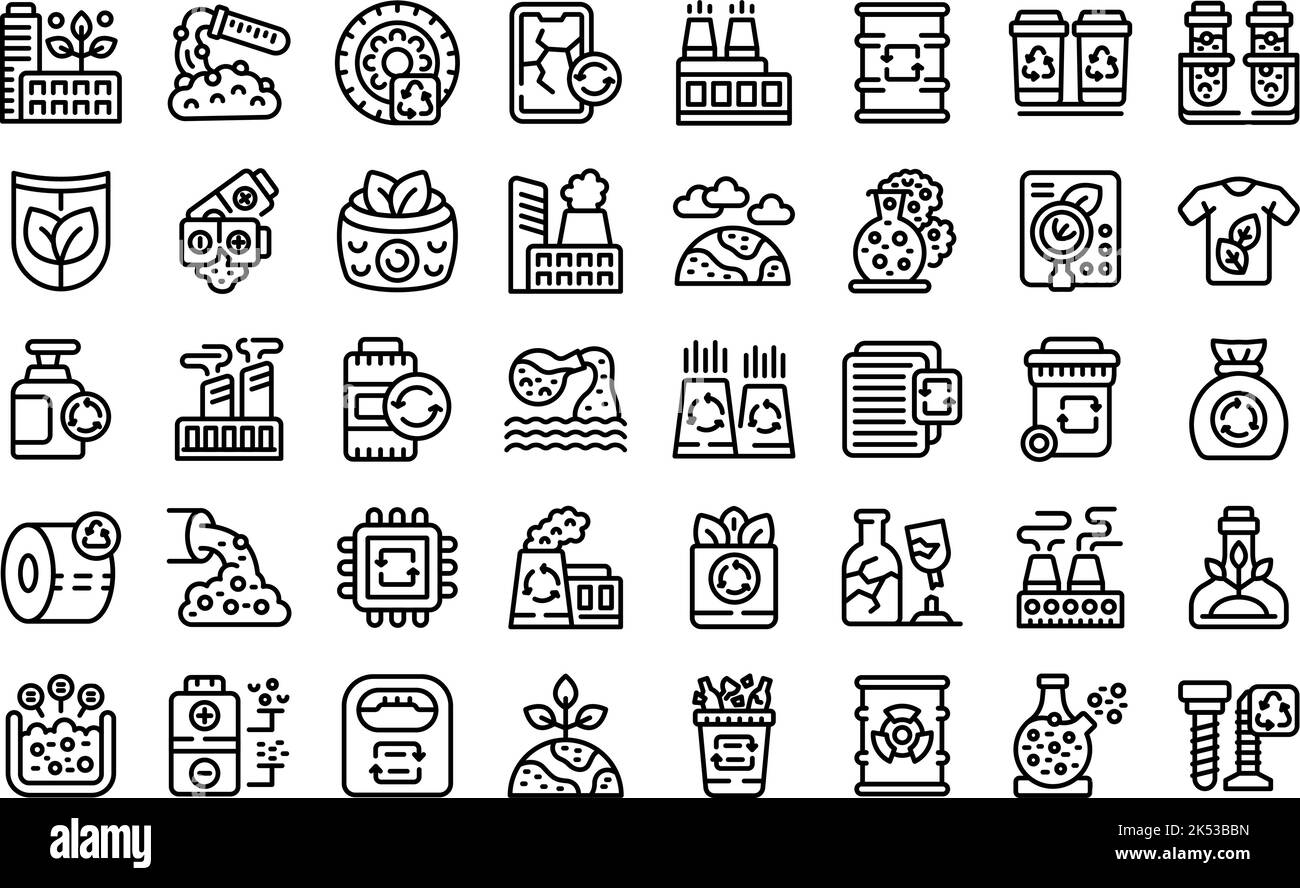Chemical recycling icons set outline vector. Garbage bin. Waste ... Chemical recycling icons set outline vector. Garbage bin. Waste ...