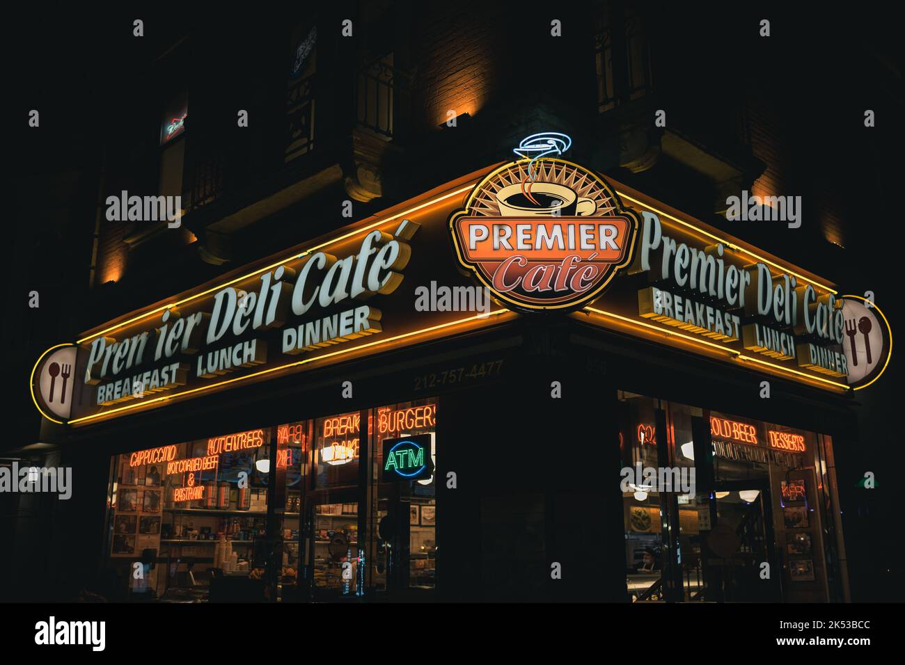 Premier Deli vintage sign at night, Manhattan, New York Stock Photo - Alamy