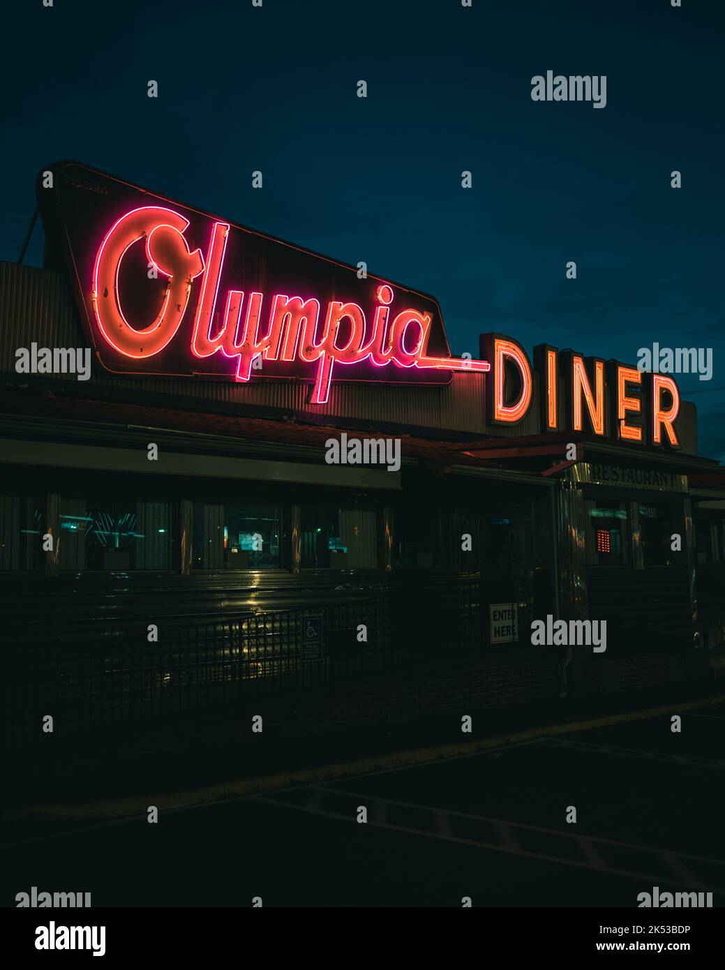 Olympia Diner vintage neon sign at night, Newington, Connecticut Stock ...