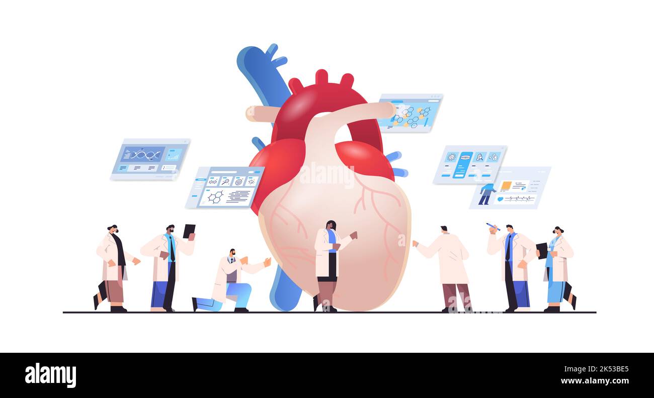 researchers team analyzing heart model printed on 3d bio printer ...