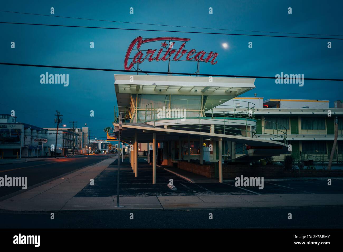 Caribbean Motel at night, Wildwood Crest, New Jersey Stock Photo - Alamy