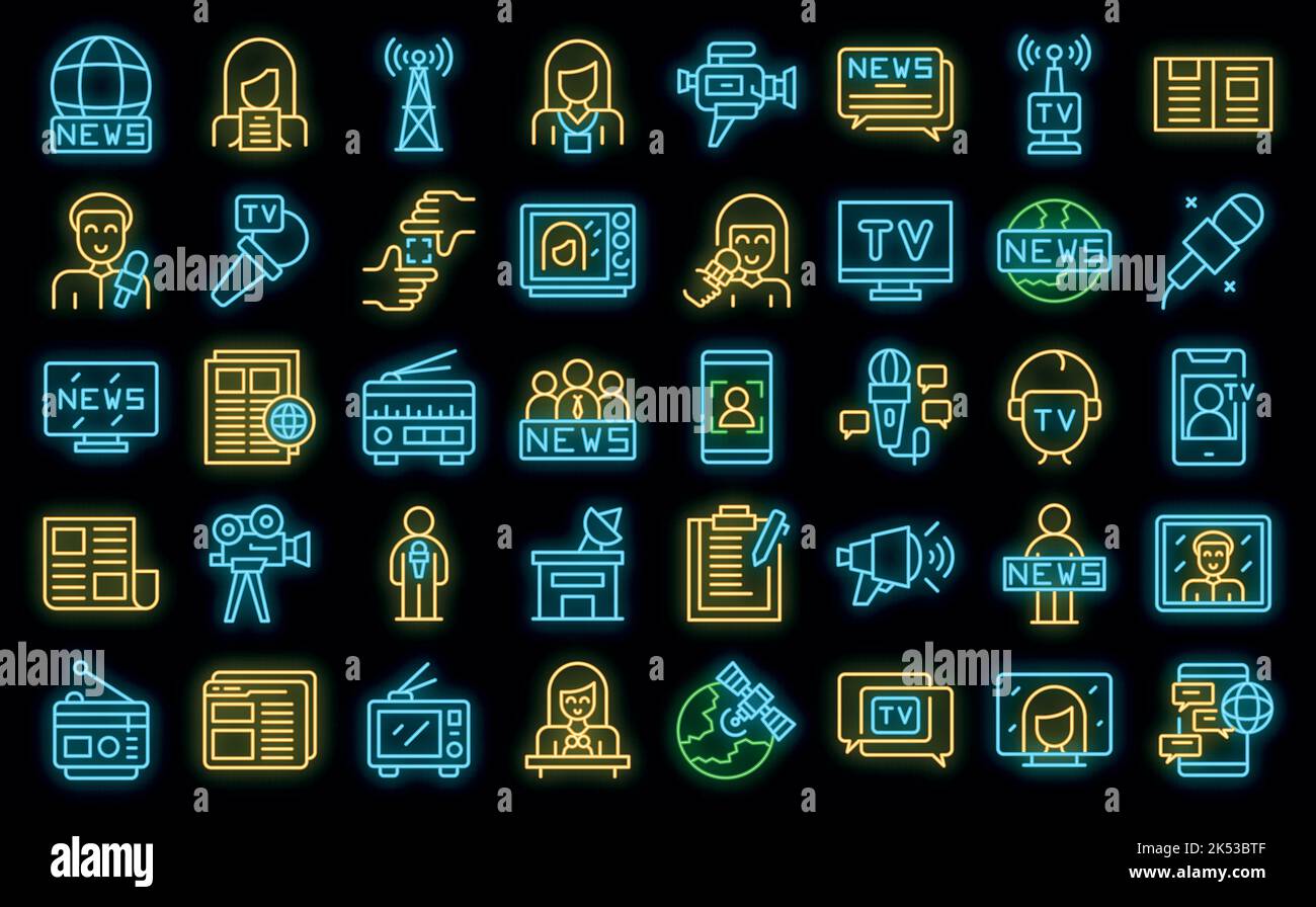 TV reporter icons set outline vector. Studio tv. Camera interview ...