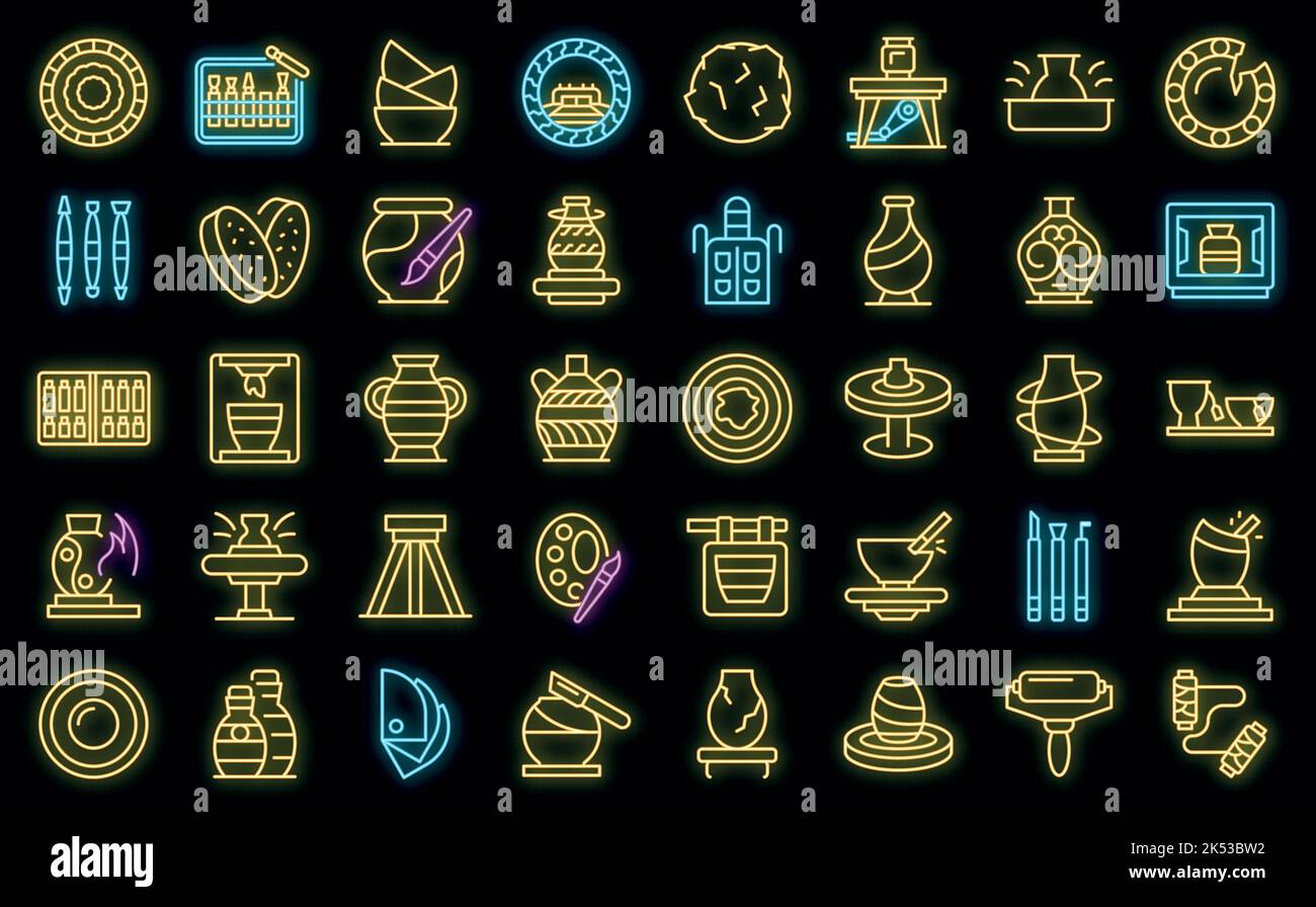 Pottery class icons set outline vector. Artist craft. People pot vector ...