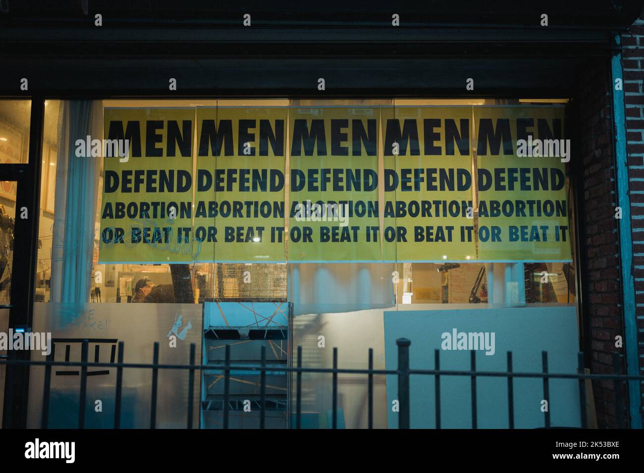 Men Defend Abortion sign in Crown Heights, Brooklyn, New York Stock ...