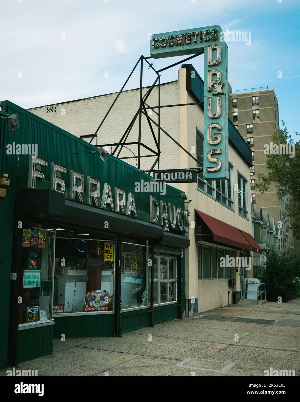 Ferrara Drugs & Liquors vintage sign, Jersey City, New Jersey Stock ...
