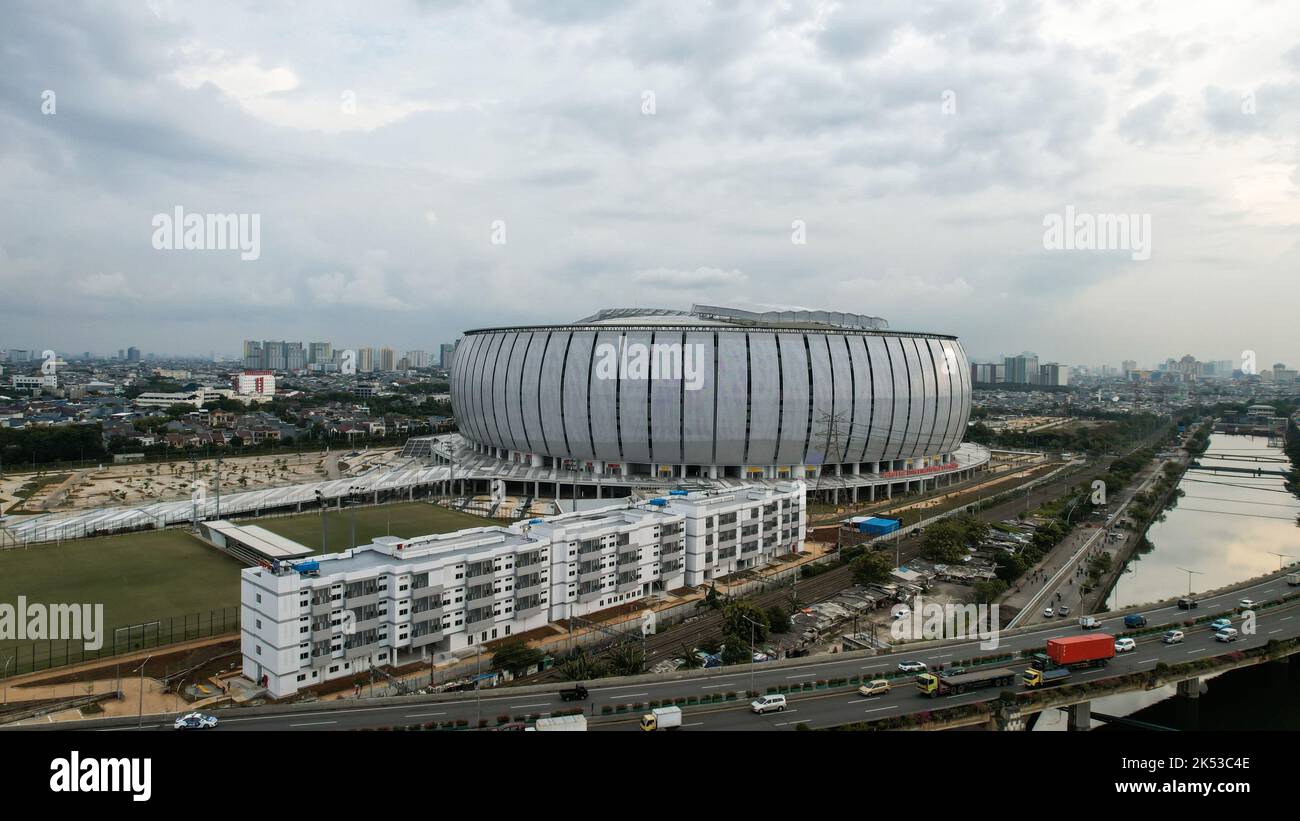 Aerial view. Construction of new football stadium for upcomming ...