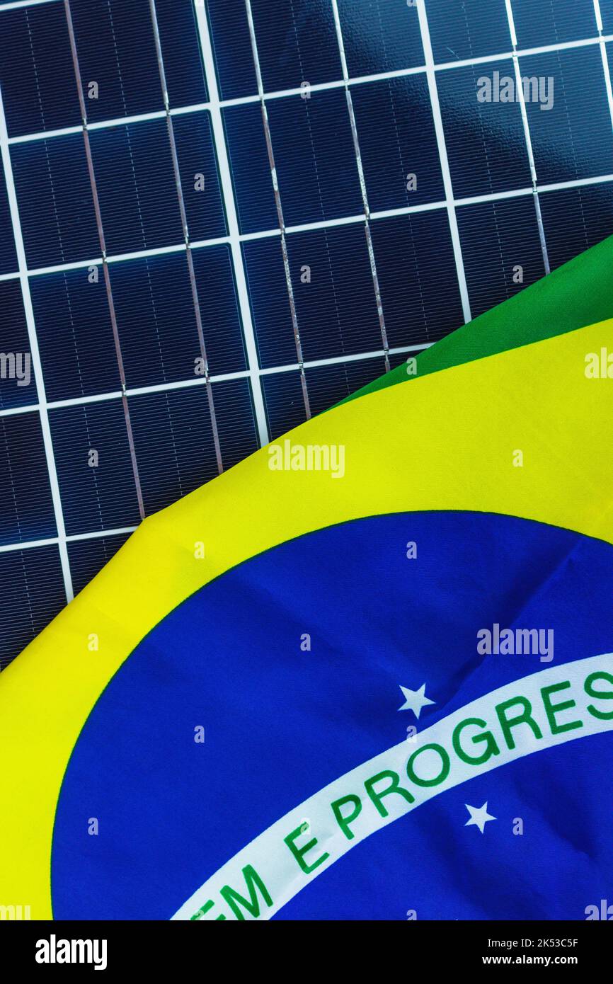 Brazil Flag over Photovoltaic Solar Panel. World Cup and Technology ...