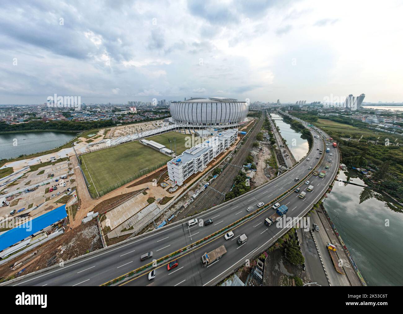 Aerial view. Construction of new football stadium for upcomming ...