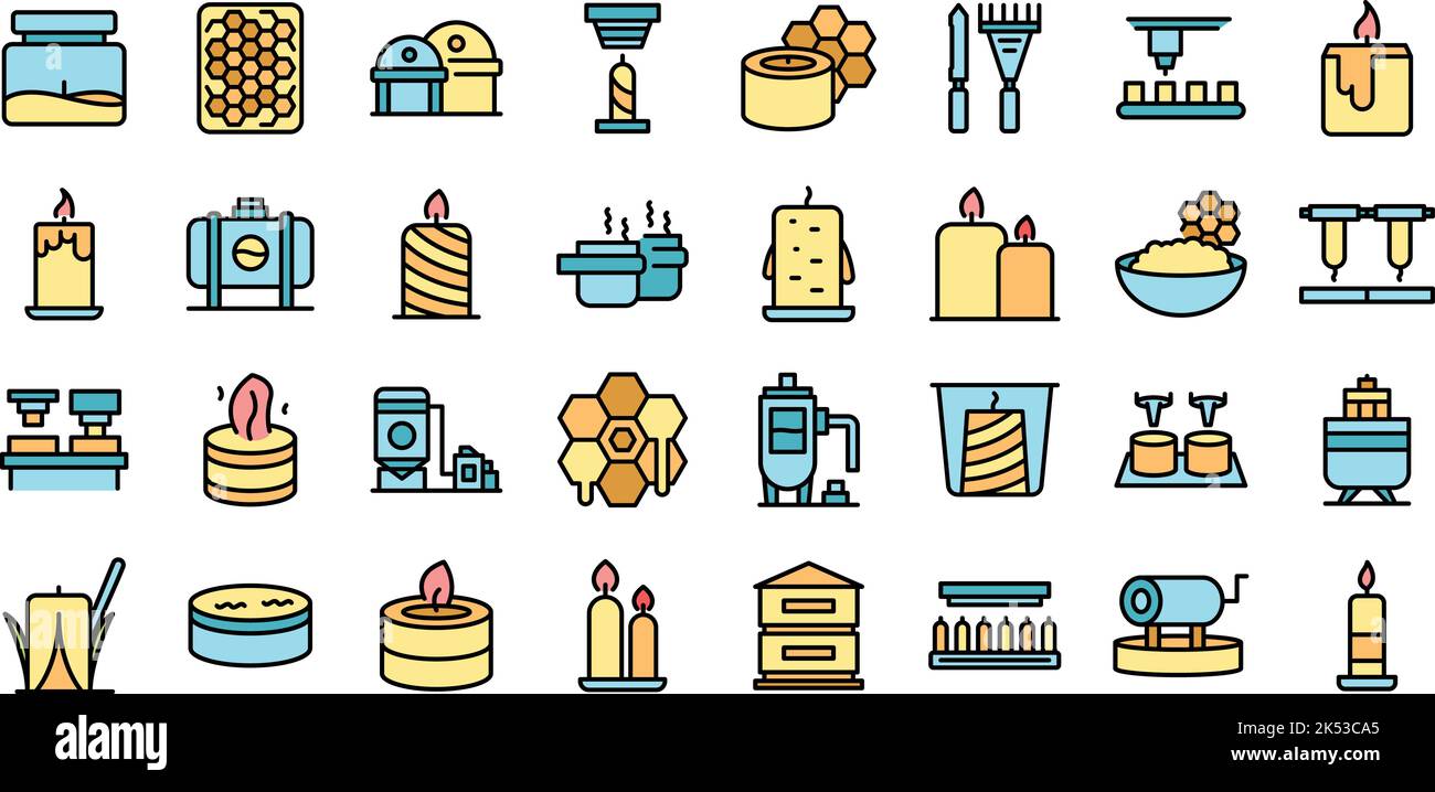 Production of candles icons set outline vector. Making artist ...