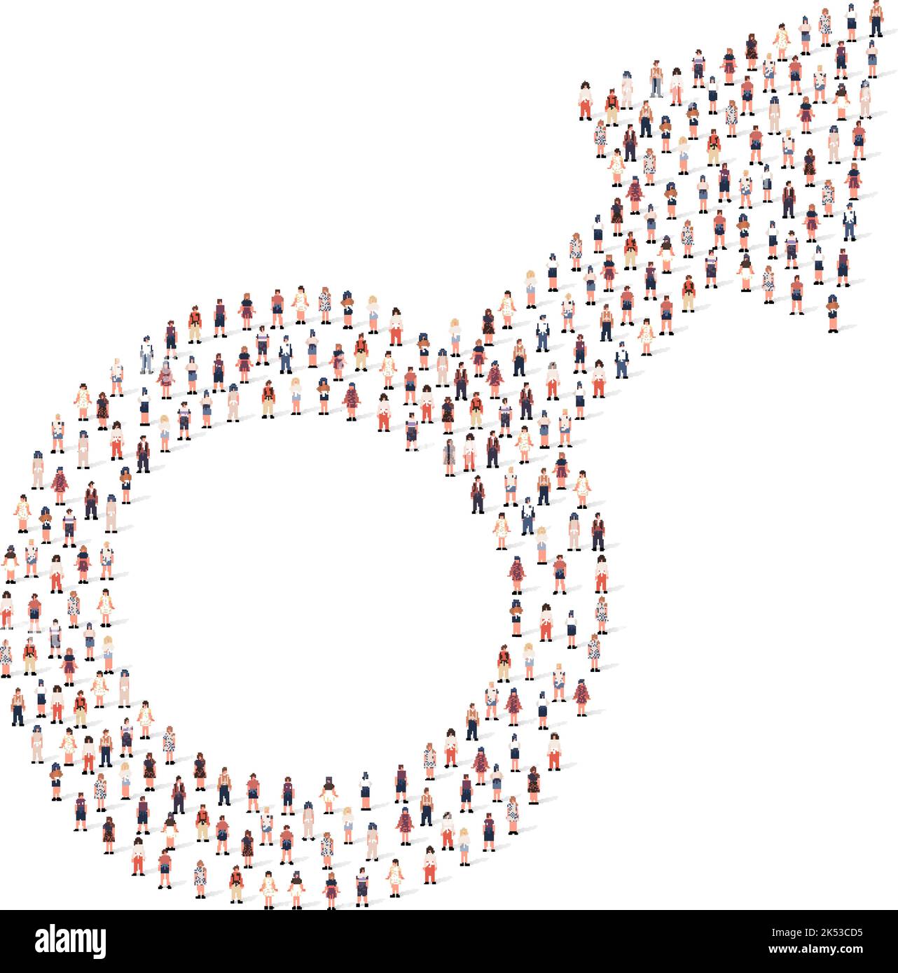 Large group of people silhouette crowded together in gender sign shape ...