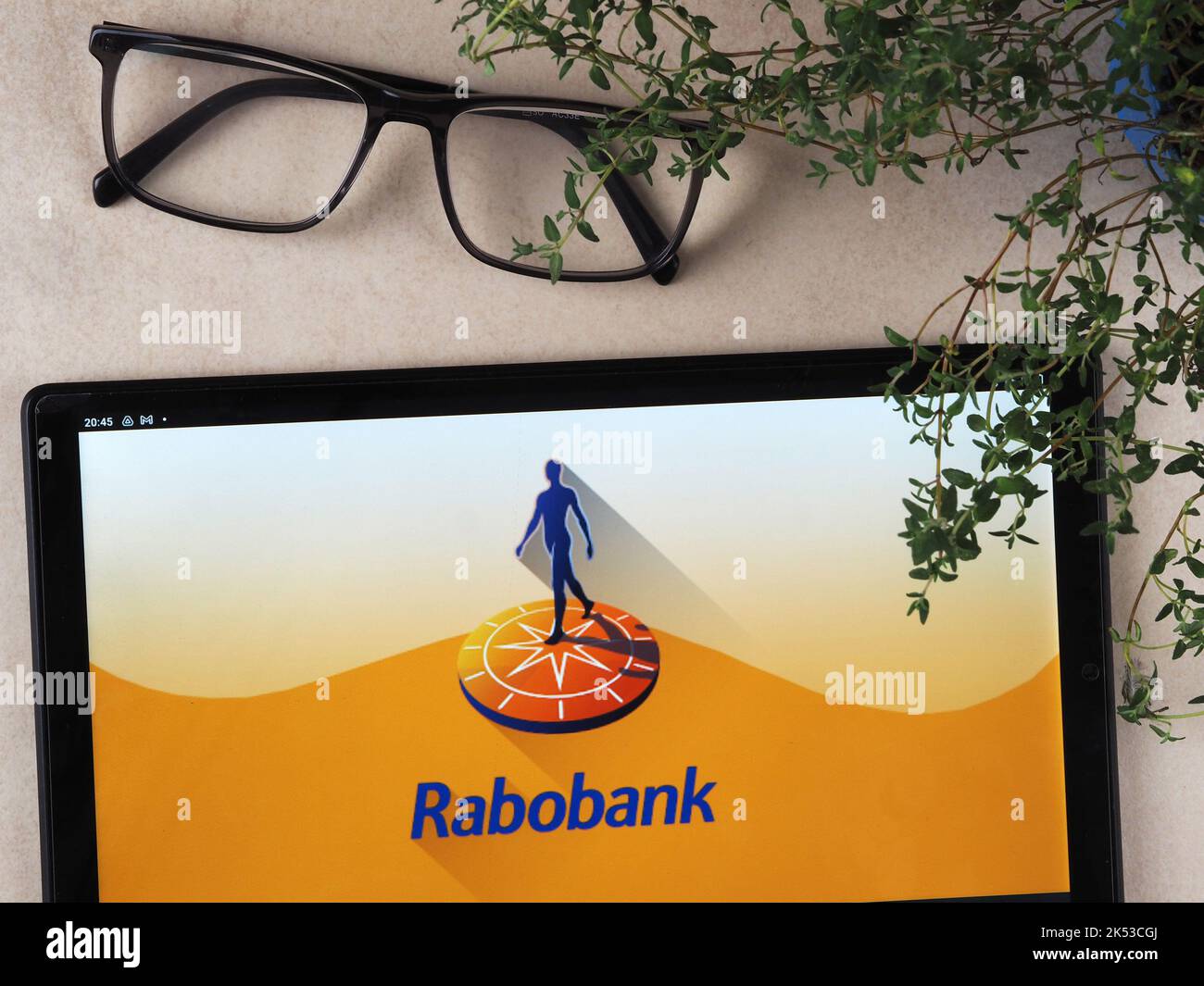 In this photo illustration, Rabobank Group logo seen displayed on a ...