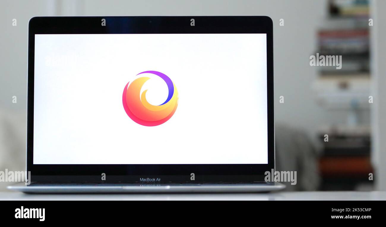 The logo of Firefox, an open-source web browser on a computer screen ...