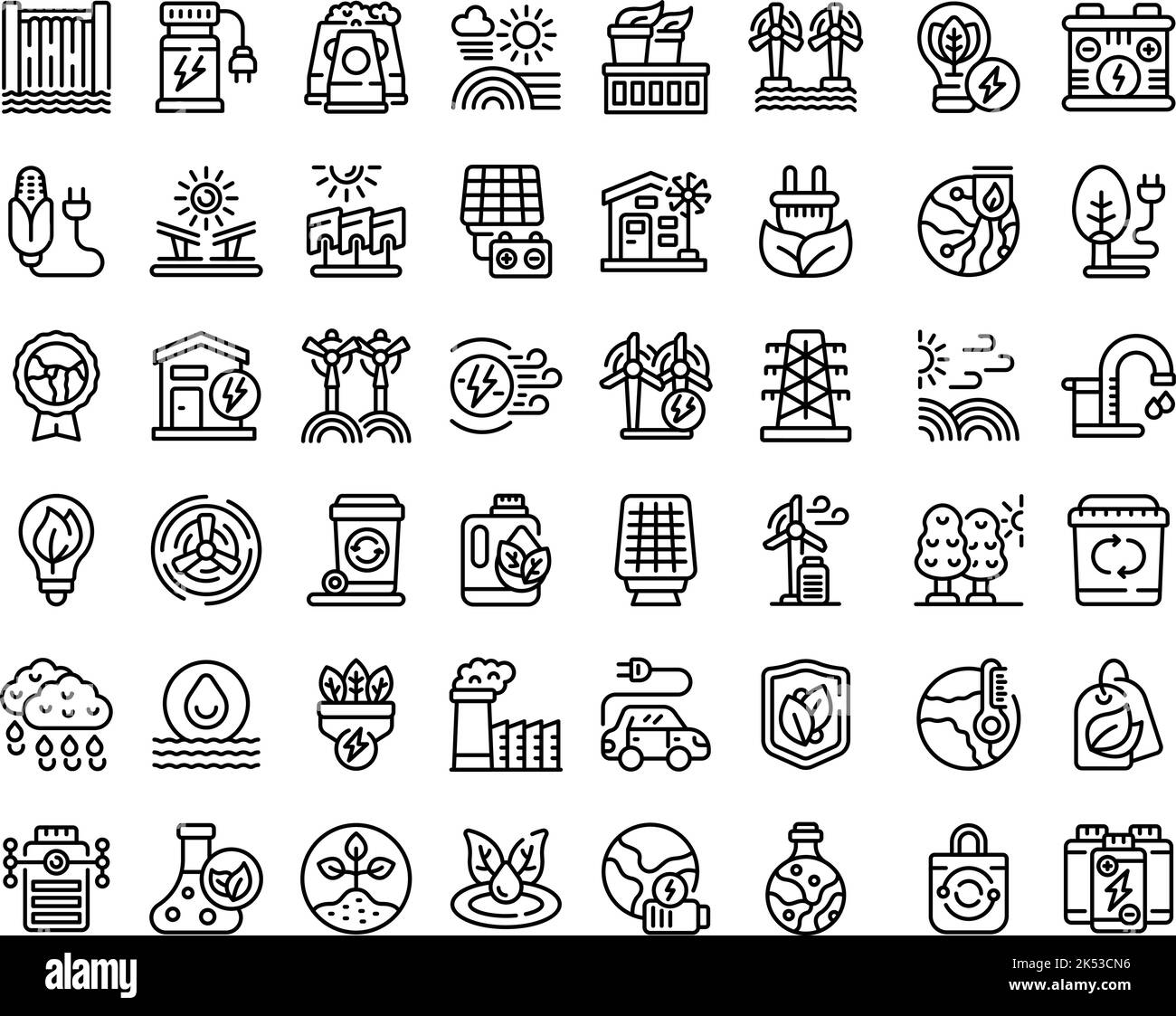 Renewable energy icons set outline vector. Save clean. Resource water ...