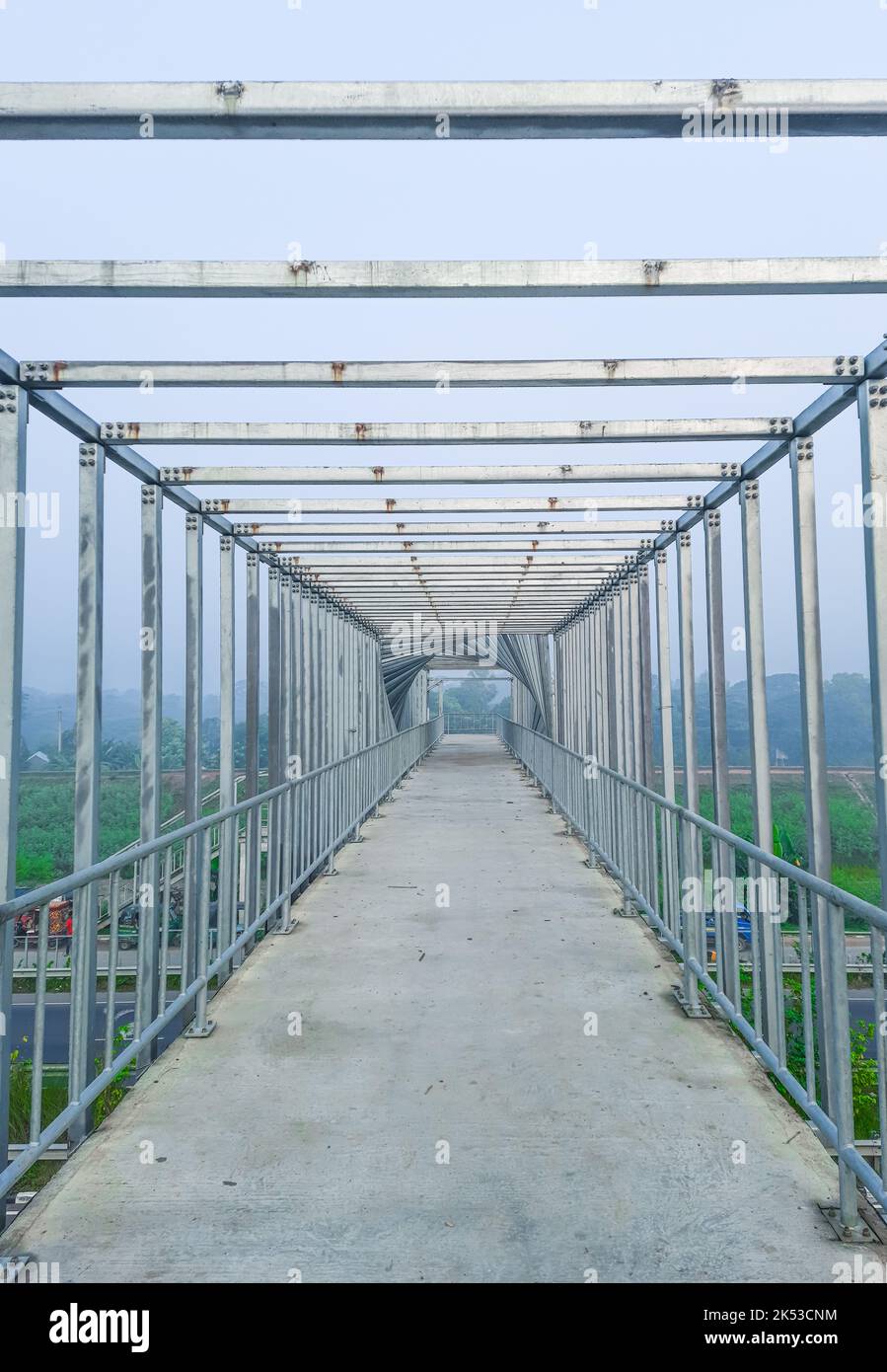 The unique interior of the bridge. Beautiful foot over bridge pathway ...