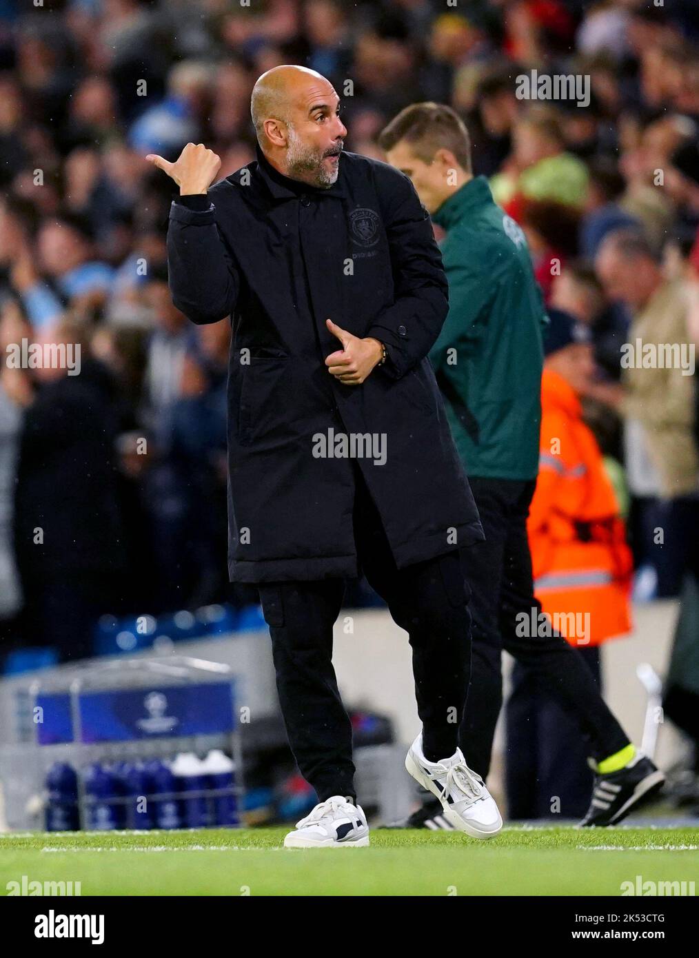 Manchester City manager Pep Guardiola celebrates after Erling Haaland ...