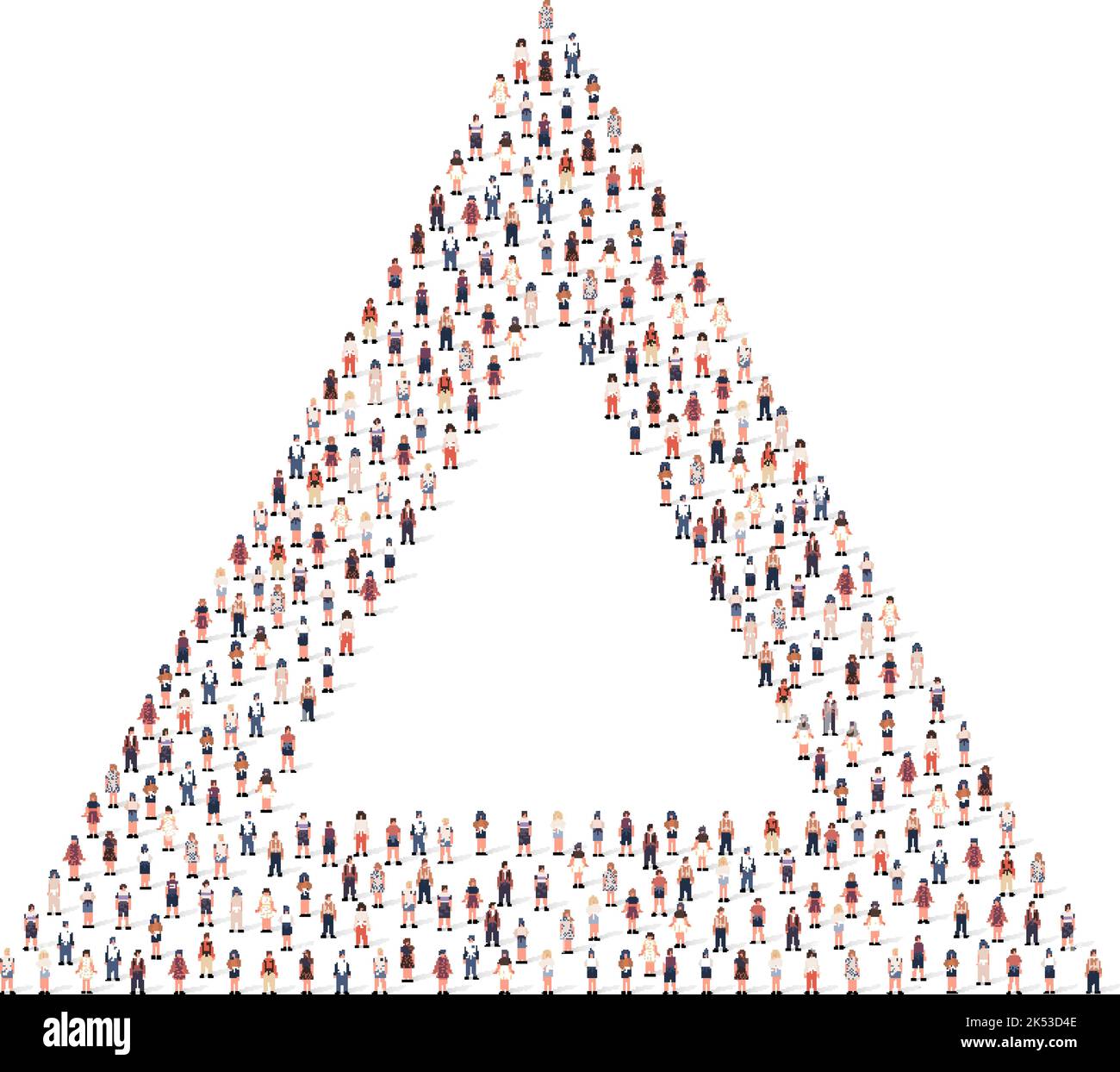 Large group of people silhouette crowded together in triangle shape ...