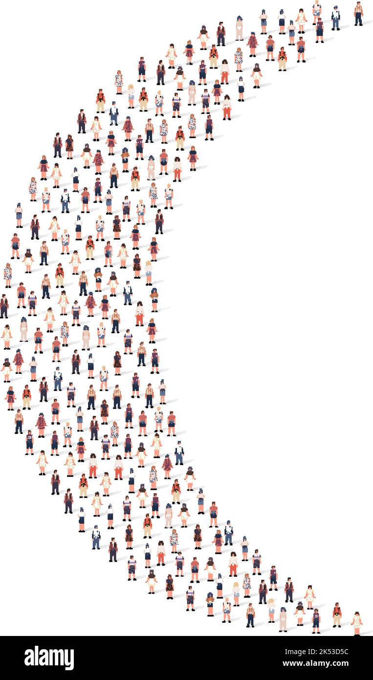 Large group of people silhouette crowded together in crescent moon ...